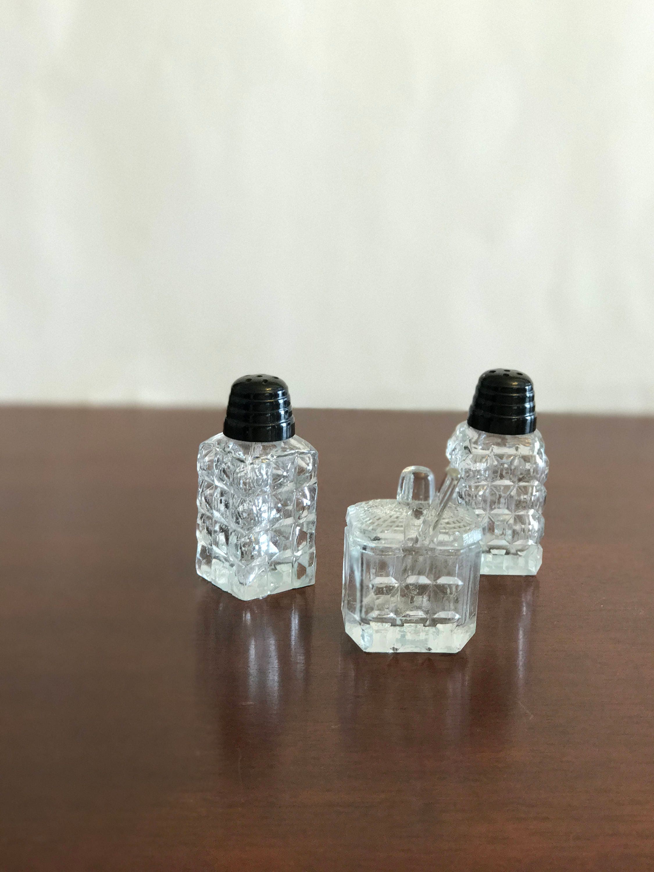 Salt Pepper Shakers with Mustard Pot Vintage Mini Condiment set ...