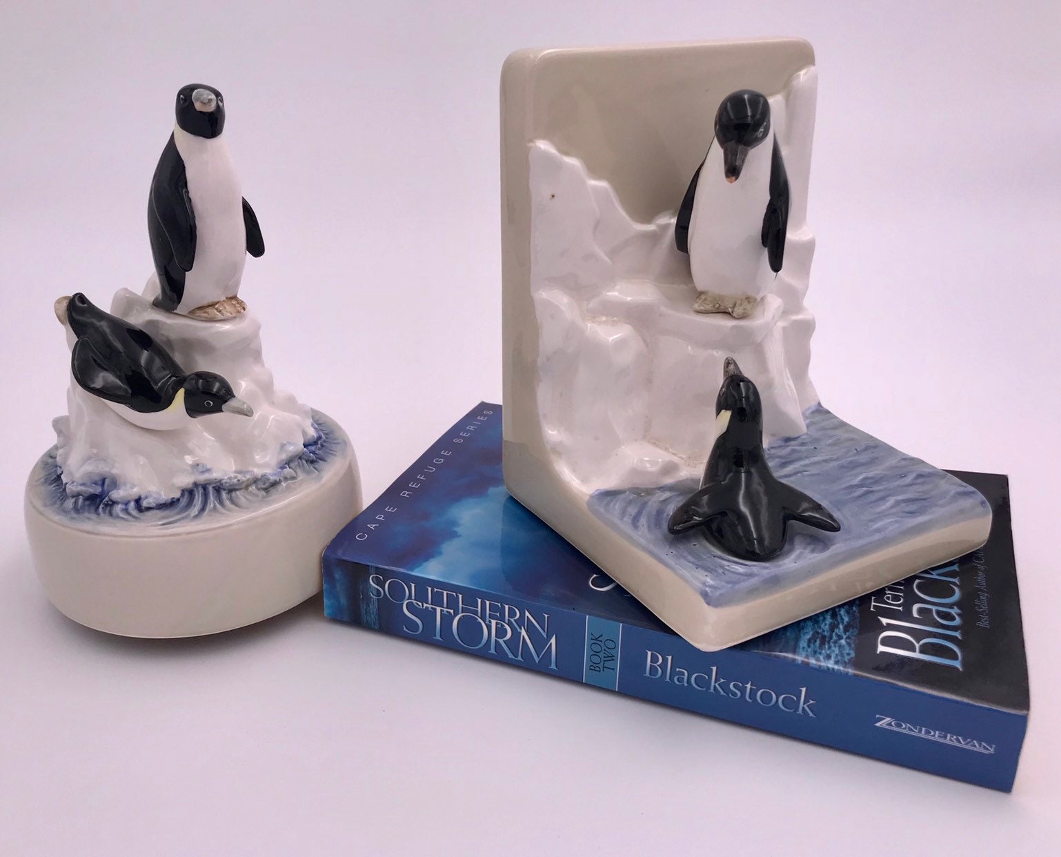 Vintage Penguin Music Box and Bookend, Otagiri Collectible porcelain ...