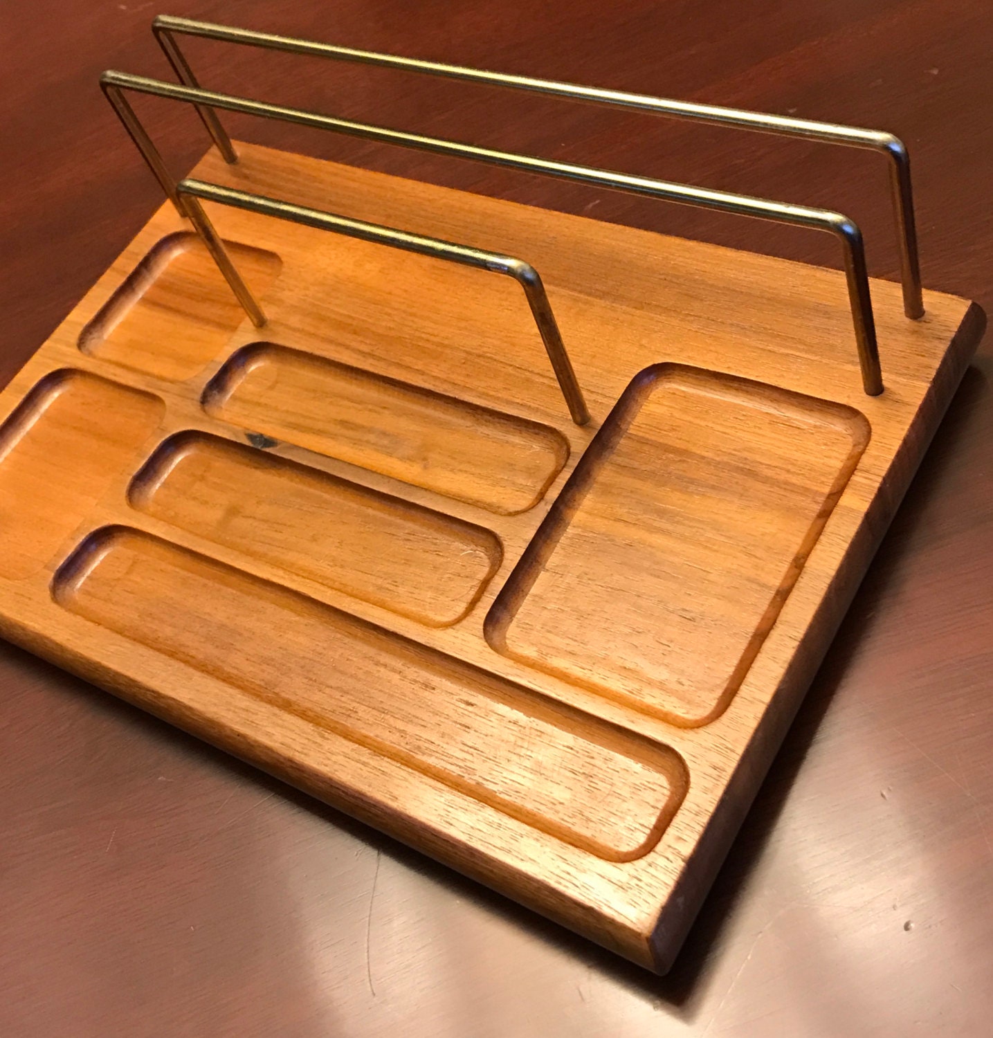 Walnut Valet, Hand crafted walnut wood and brass organizer, large 6 ...