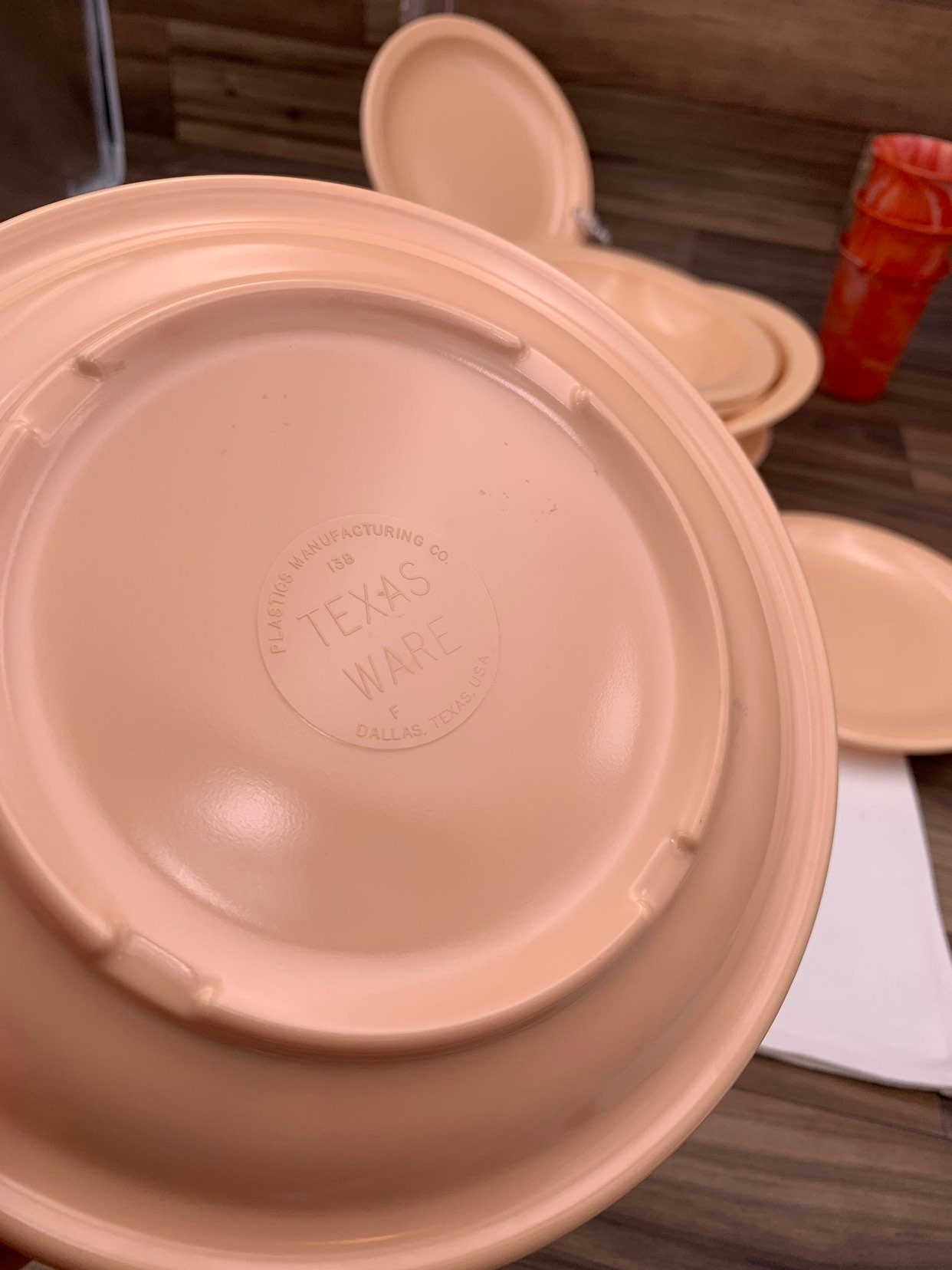 Vintage Melmac Dish set, Peach Dallasware bowls Texasware Plates Picnic ...