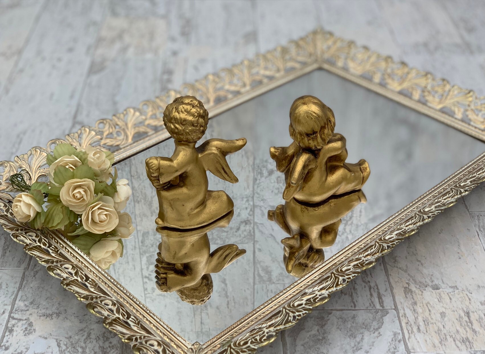 Vintage Gold Cherub figurines, Golden Angel figurines, Hollywood ...