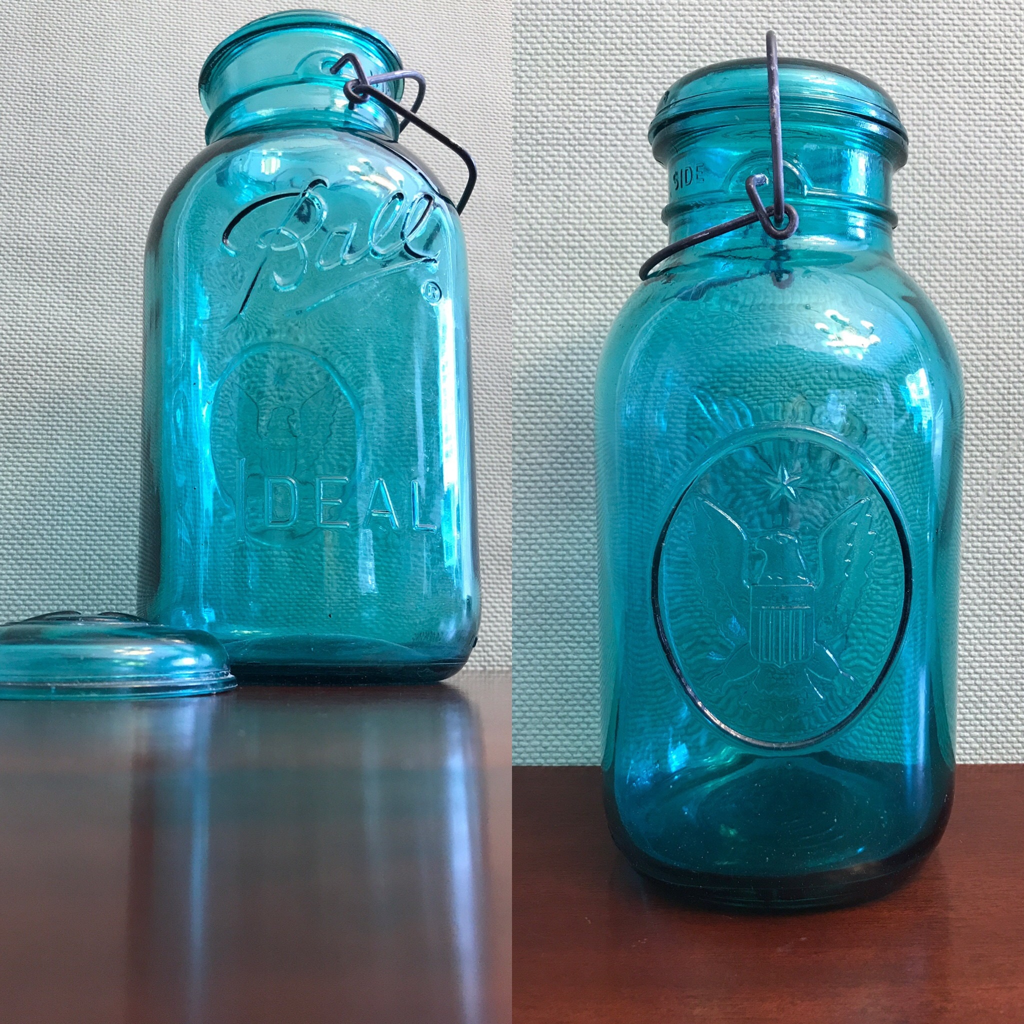 Blue Ball Jar, Vintage Ball Ideal Storage Jar, Turquoise Mason Jar ...