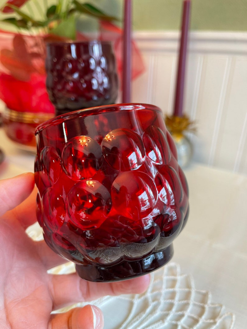 Old Fashioned Bubble Ruby Glasses Anchor Hocking Drinkware | Etsy