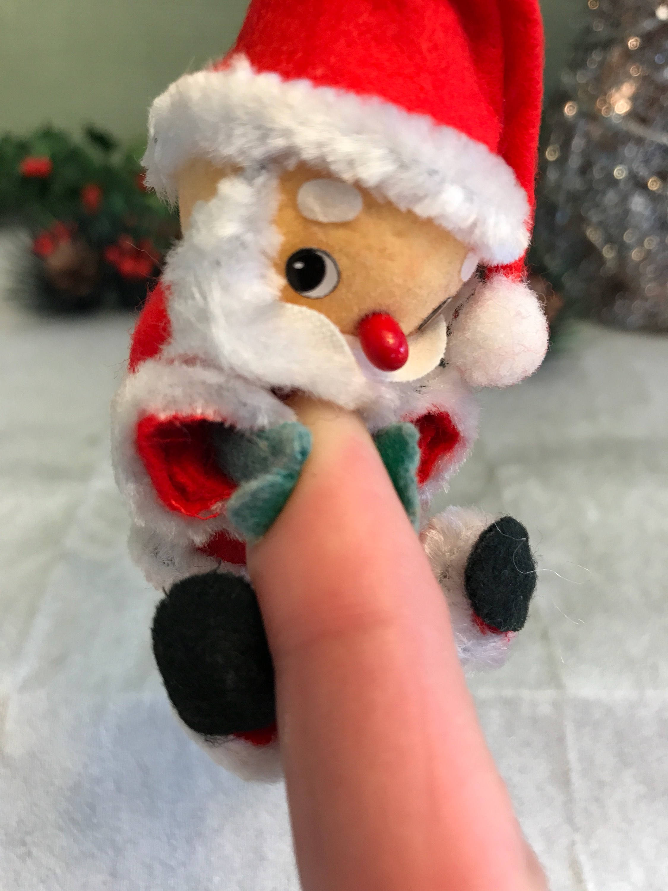 Vintage Santa Hugger ornament, red flocked Santa, Santa clip on ...