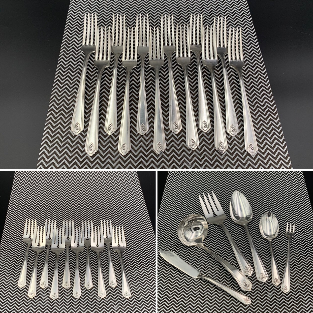 Vintage Rogers Chevron Silverware Set with Silverware chest Large ...
