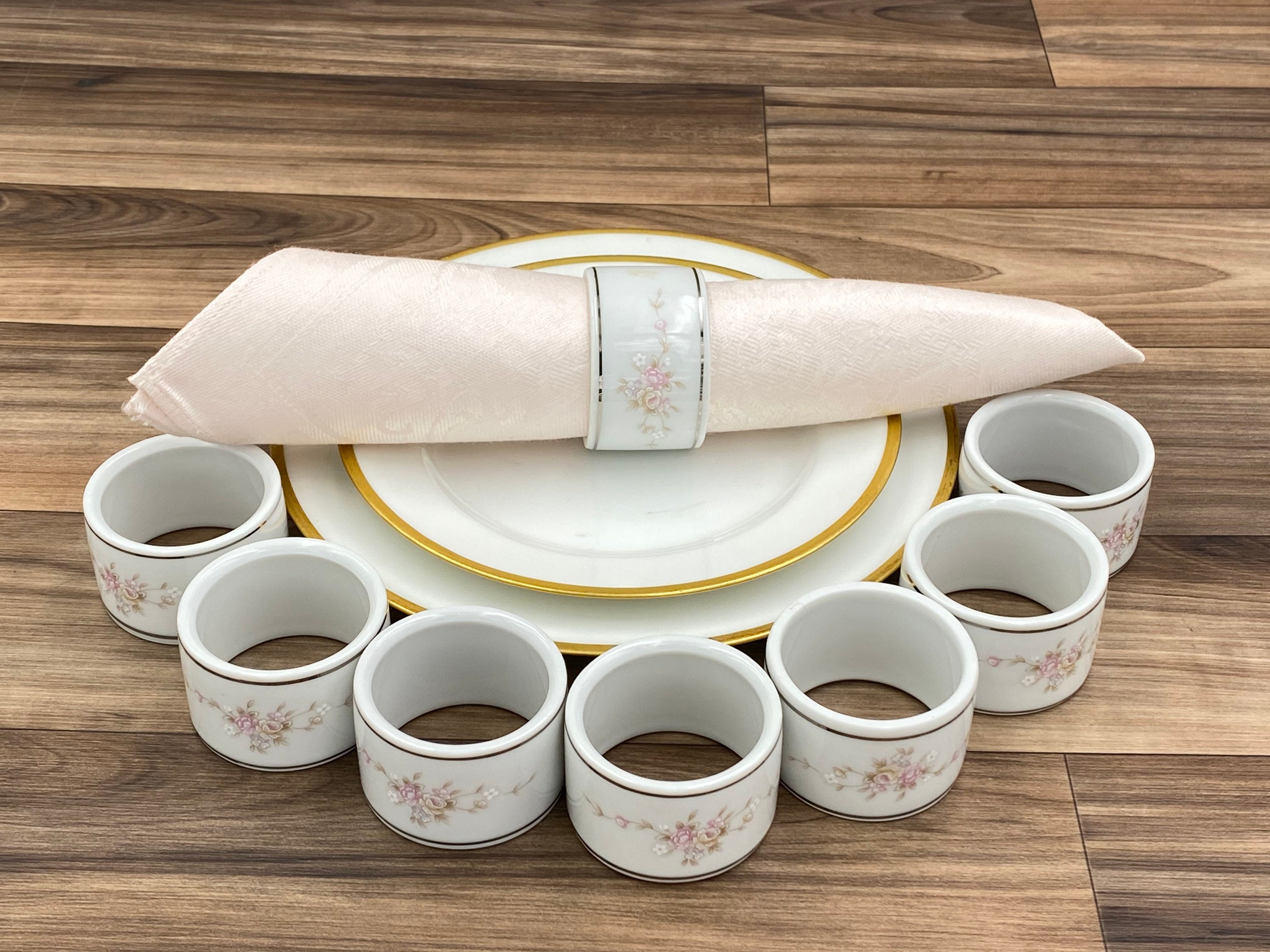 Porcelain Napkin Rings with pink flowers, Set of 8, Vintage Tableware ...