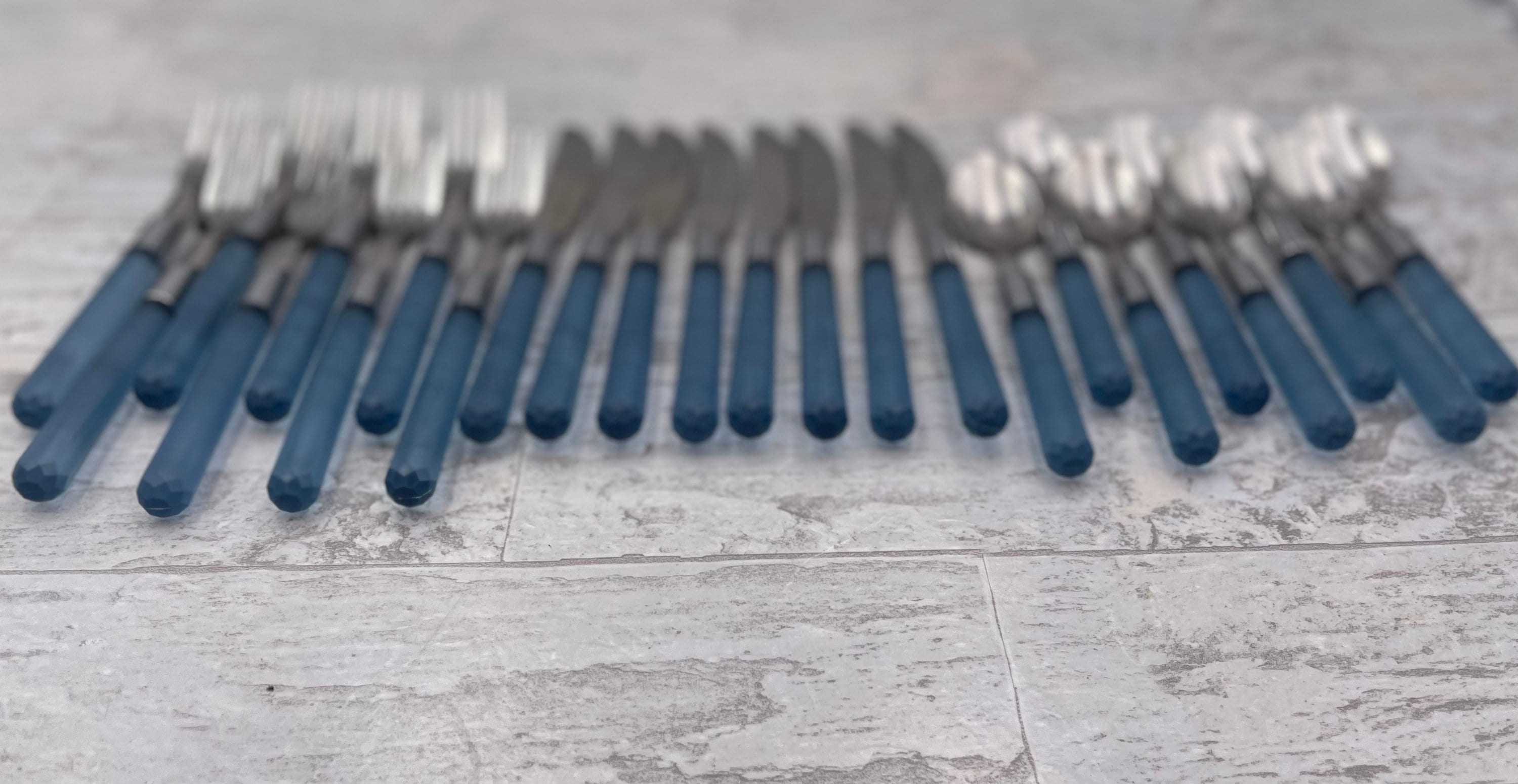 Vintage Stainless Flatware set, Blue Plastic Handles, Silverware Set ...