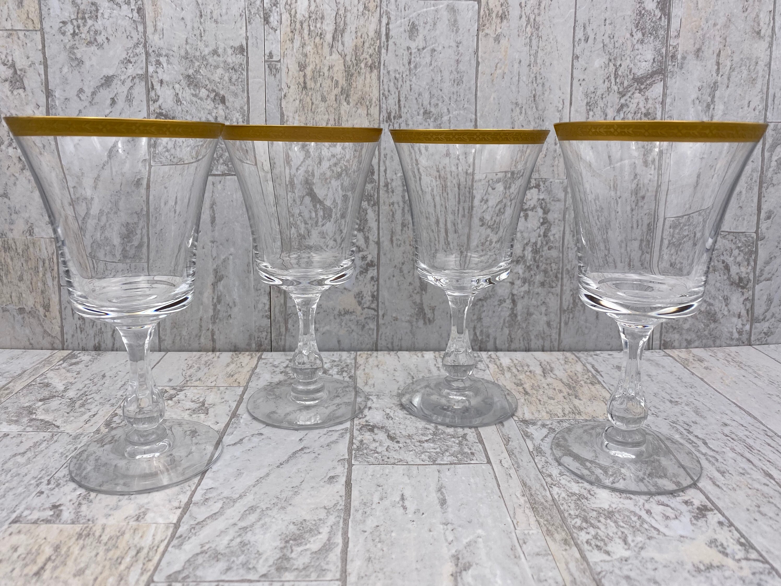 Gold Rim Crystal Goblets, Crystal Water Goblets, Gold encrusted Vintage ...
