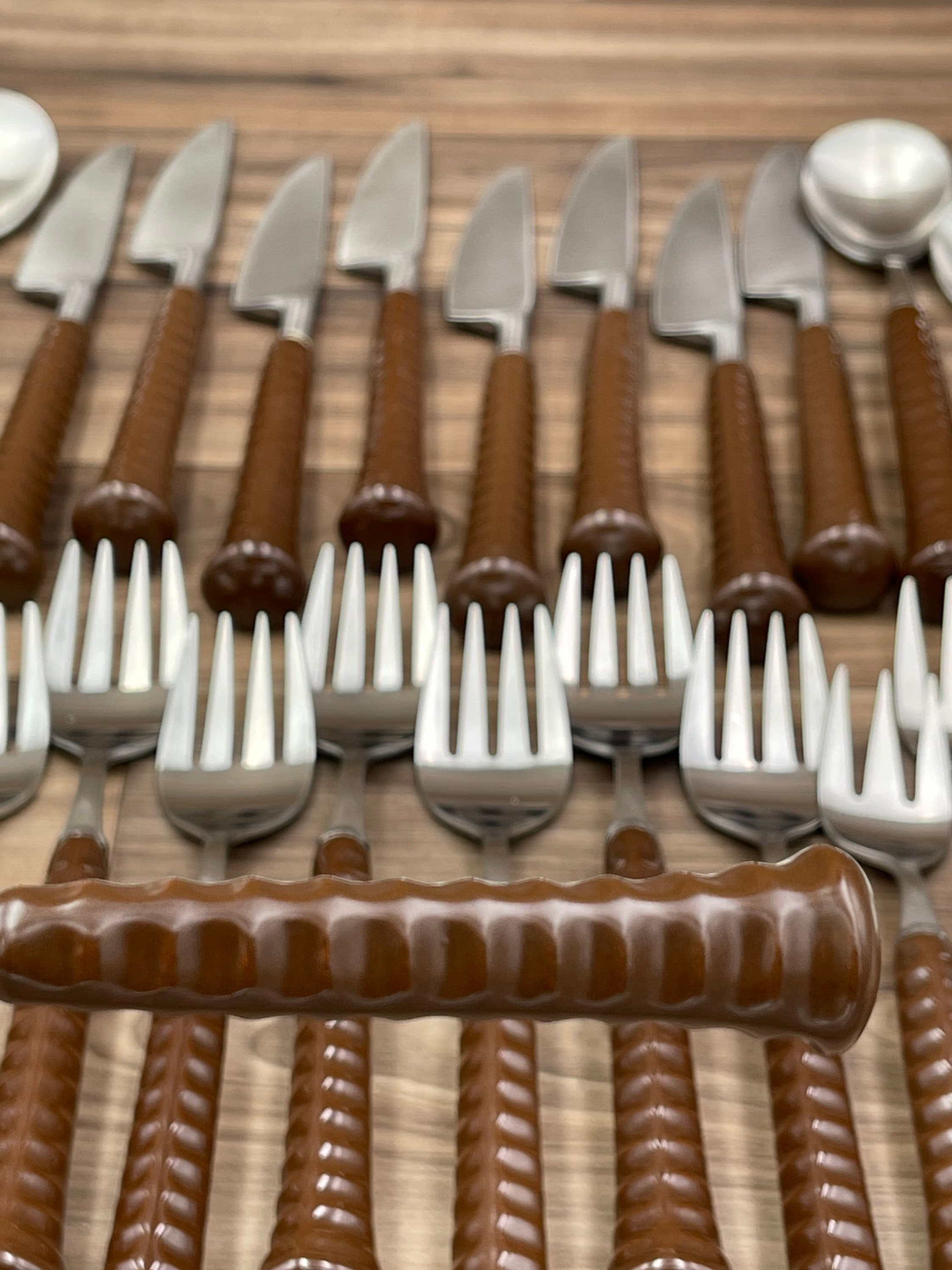 Mid Century Flatware set, RARE Noritake Iron Brown Vintage Silverware set