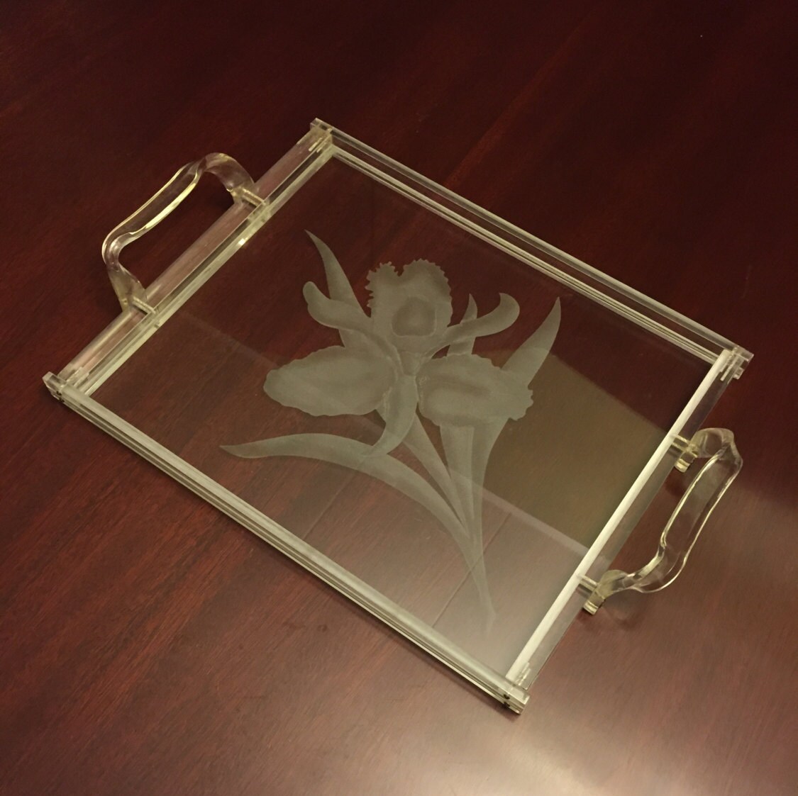 Mid Century Lucite glass Tray, Dorothy Thorpe style, Orchid Design ...