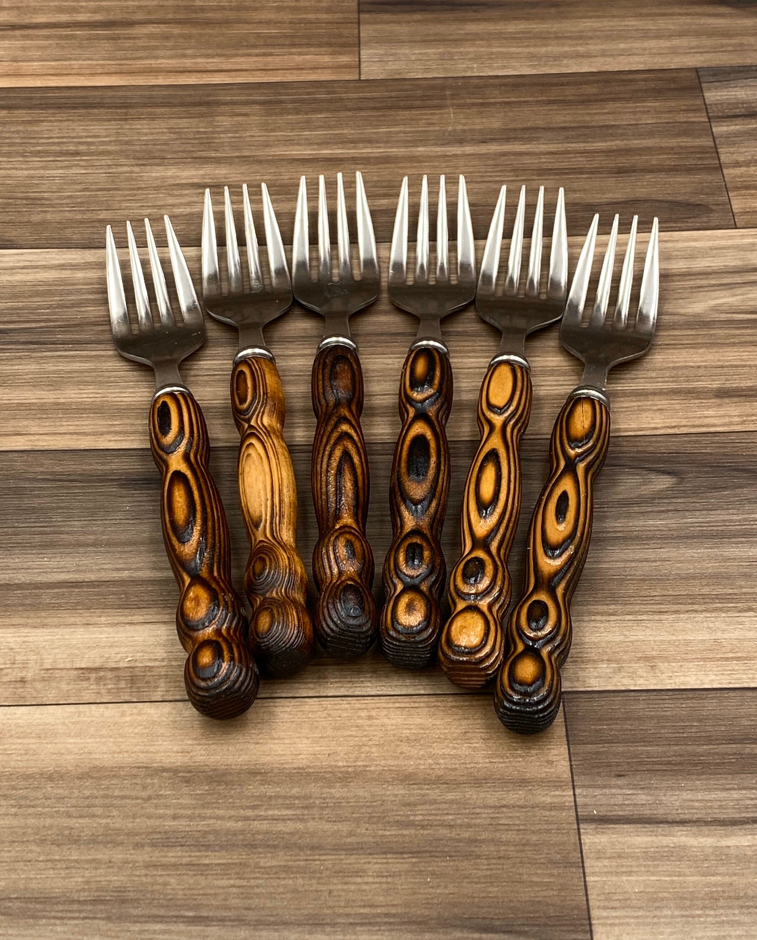 Country style Flatware set Retro Burned Wood Handle silverware Rustic ...