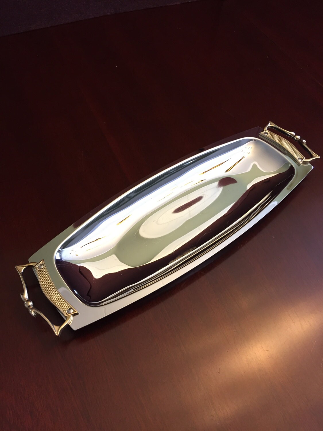 Vintage Kromex Serving Tray, Mid Century Chrome Tray, Gold Handled Tray ...