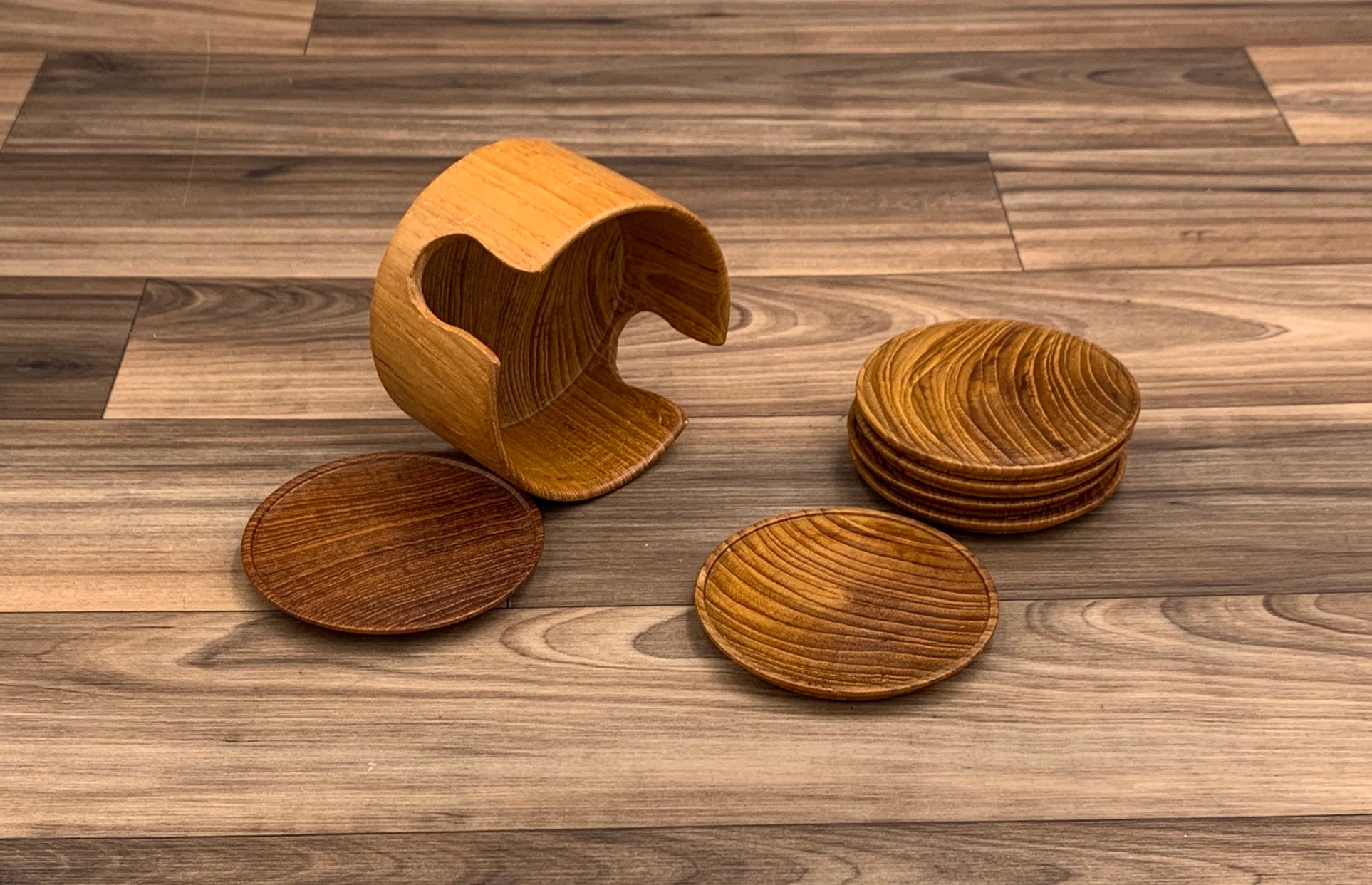 Vintage Teakwood Coasters with caddy Teak coaster set