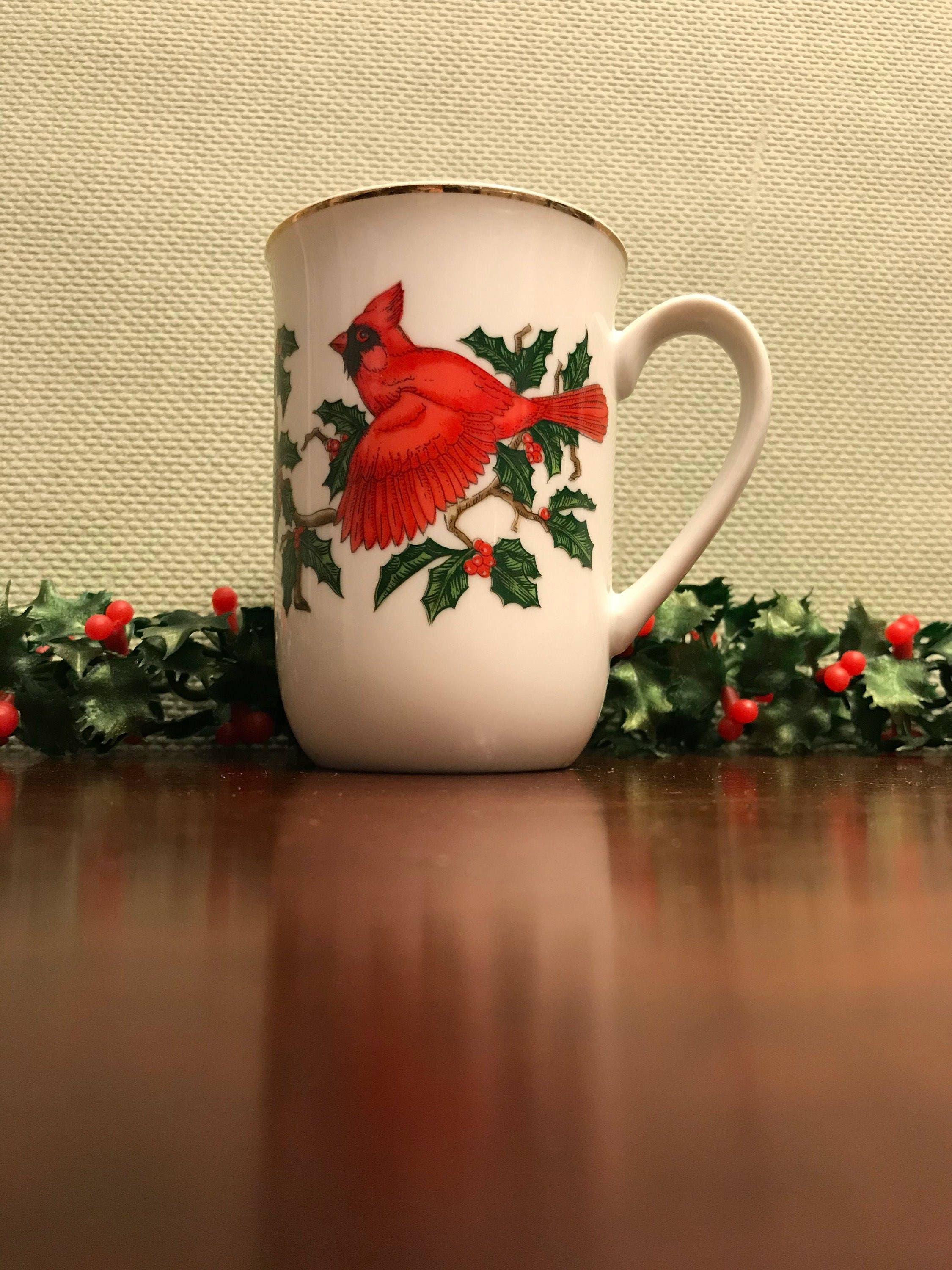 Vintage Holly Cardinal Mug, Holiday Lefton Fine China Mug, Porcelain ...