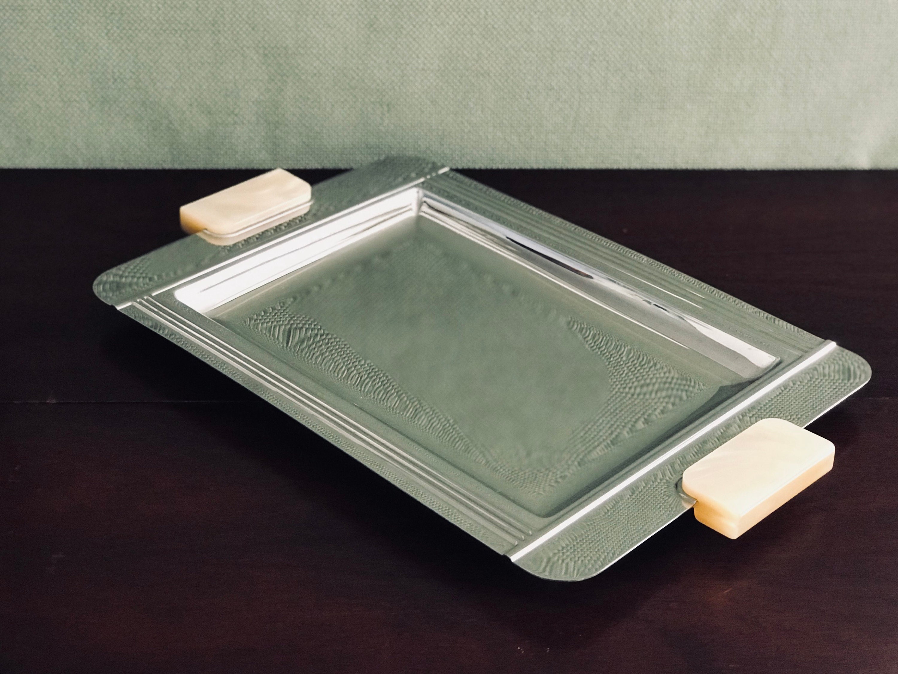 Vintage Jean Couzan Greco Tray marbled handles, Art Deco modernist tray ...
