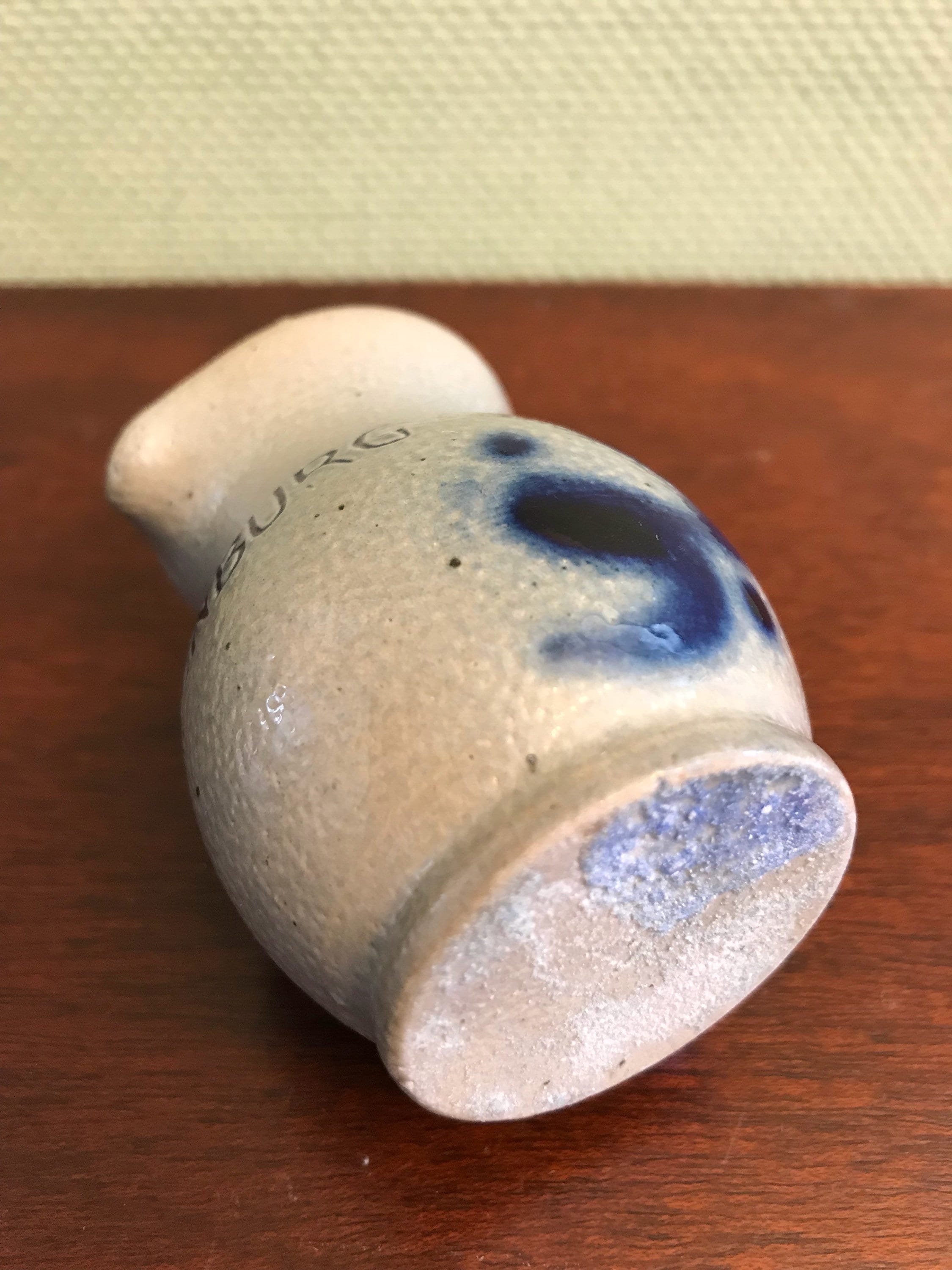 Miniature Ceramic Blue Pitcher Hachenburg Germany, Blue salt glaze Folk ...