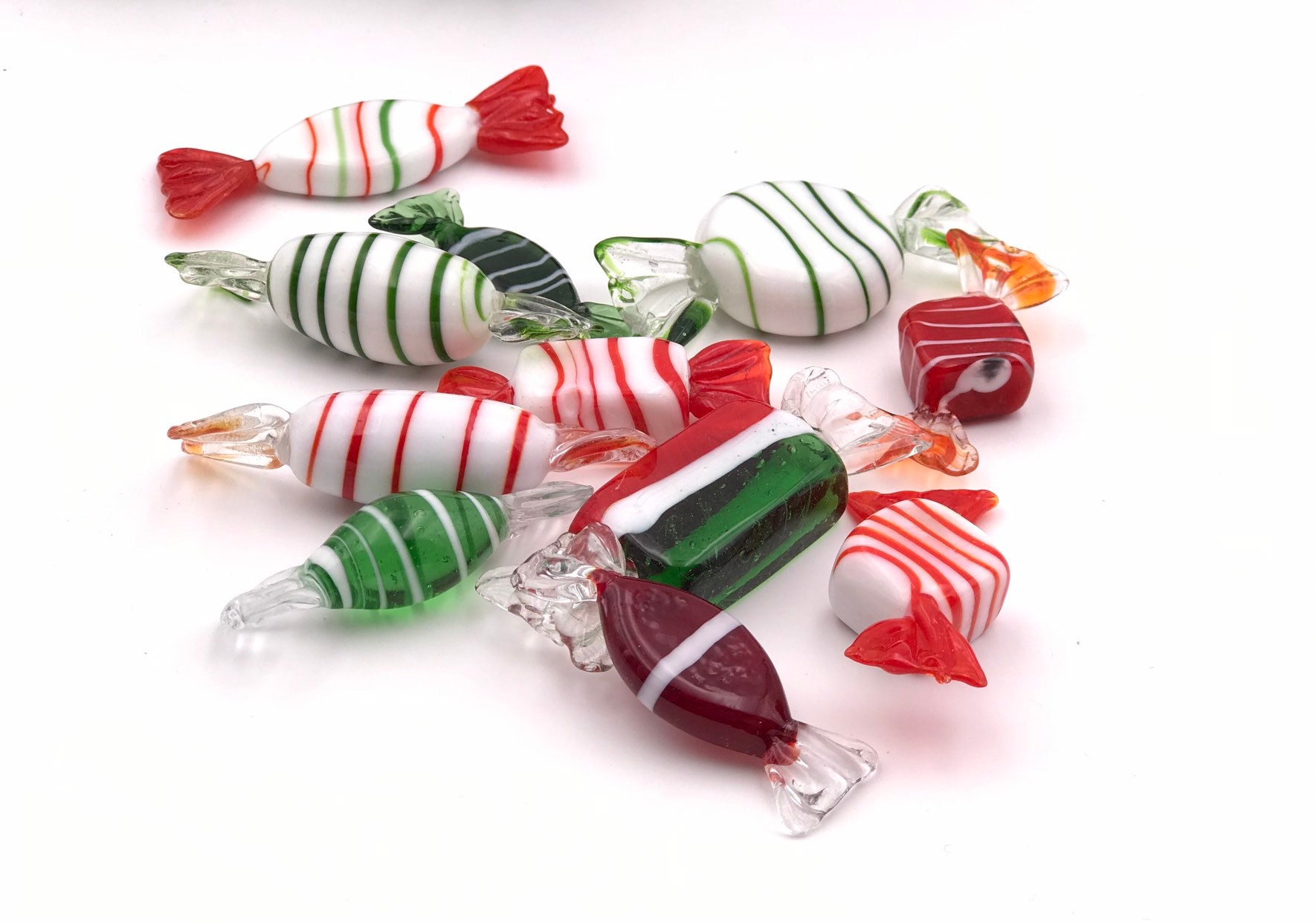 Vintage Glass Candy, set of vintage candy shaped glass in Christmas ...