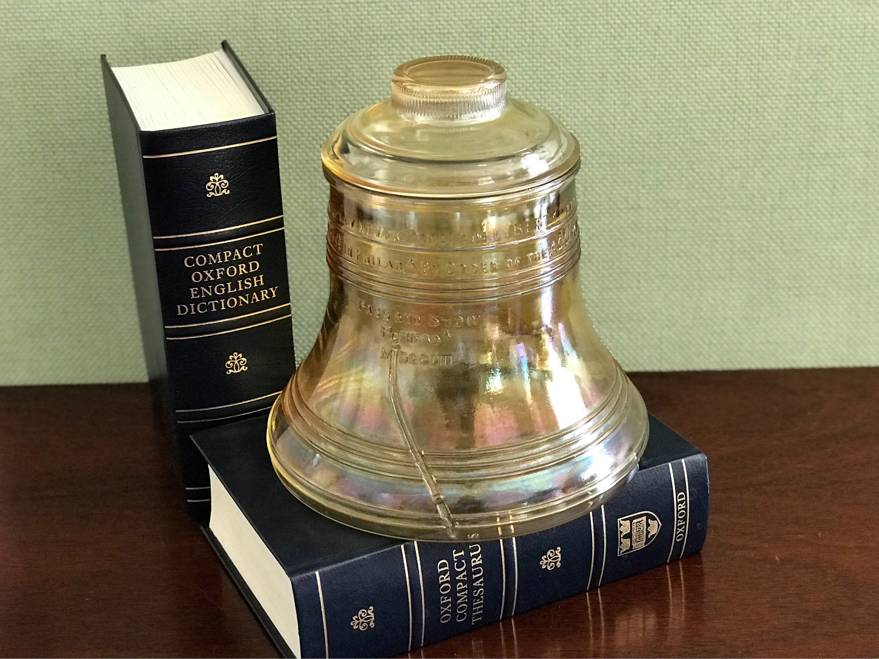 Vintage Liberty Bell Cookie Jar, iridescent glass storage jar ...
