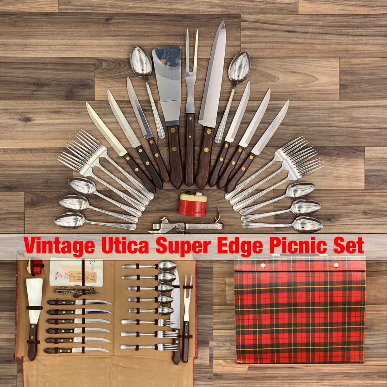 Vintage Picnic Set Utica Stainless Flatware set Super Edge Knife set ...