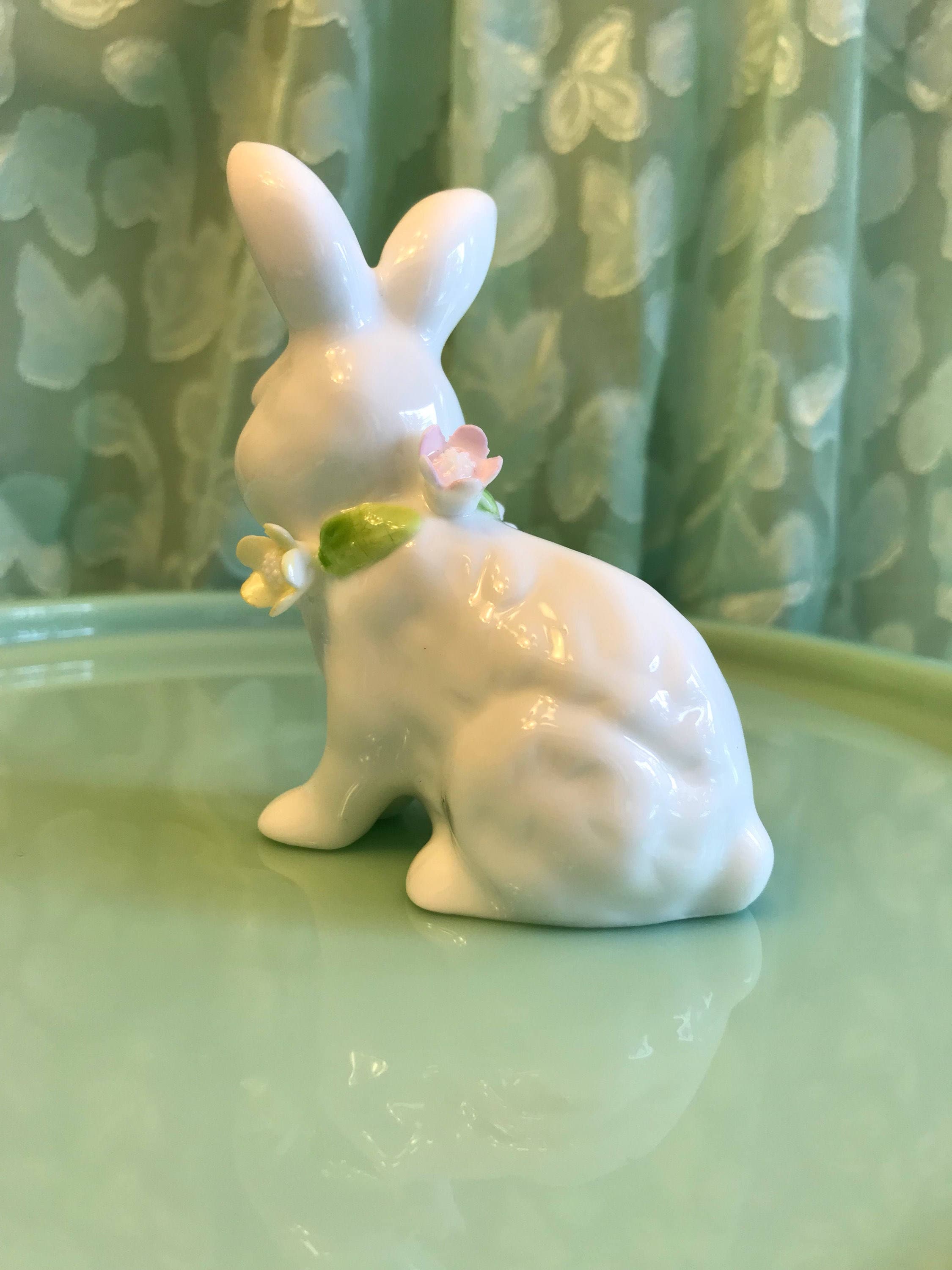 Porcelain Bunny Figurine, Figural white Bunny, Porcelain Easter Bunny ...