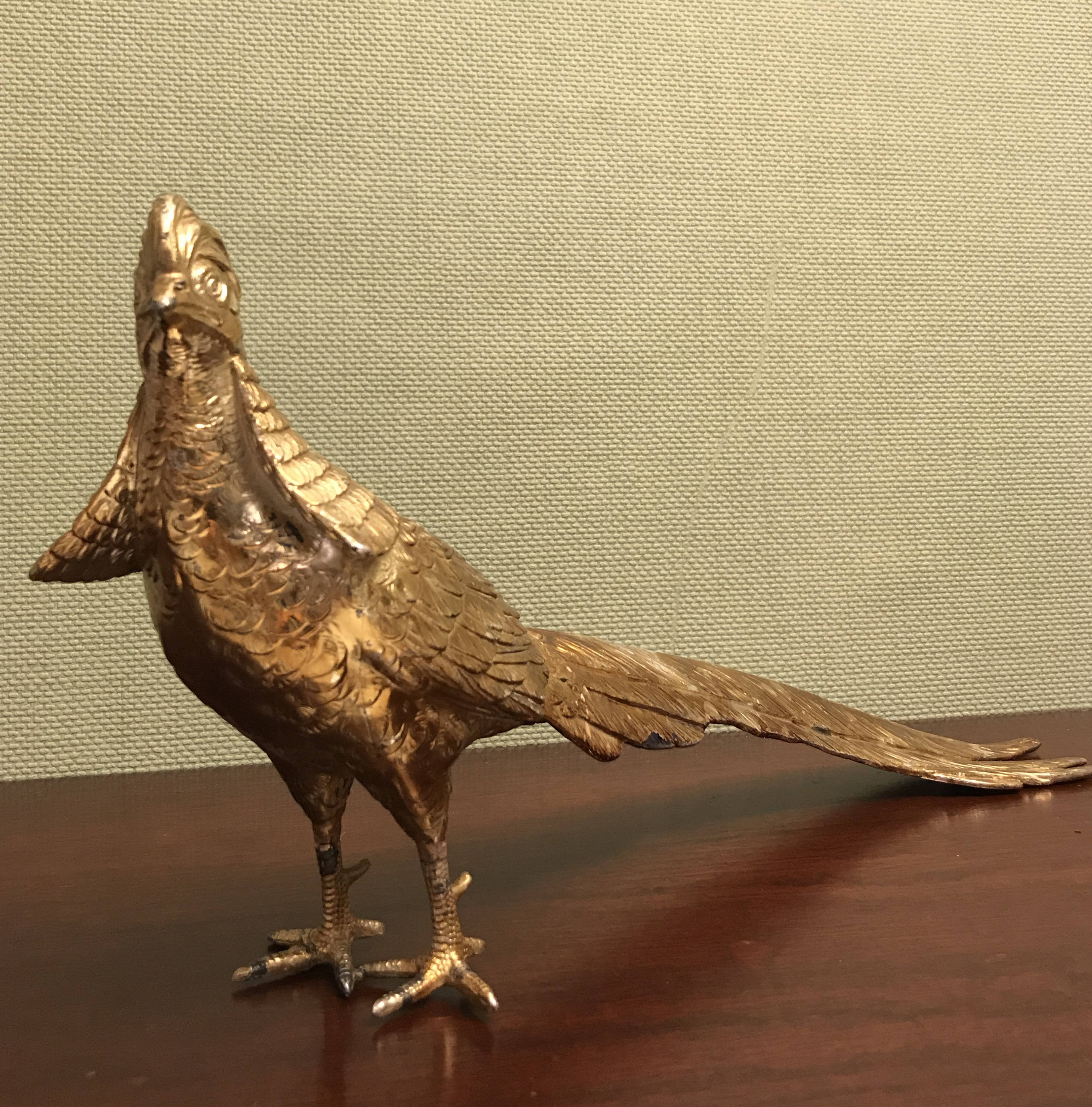 Vintage Pheasant Figurine, Hollywood Regency Figurine, Gold Gilt bird ...