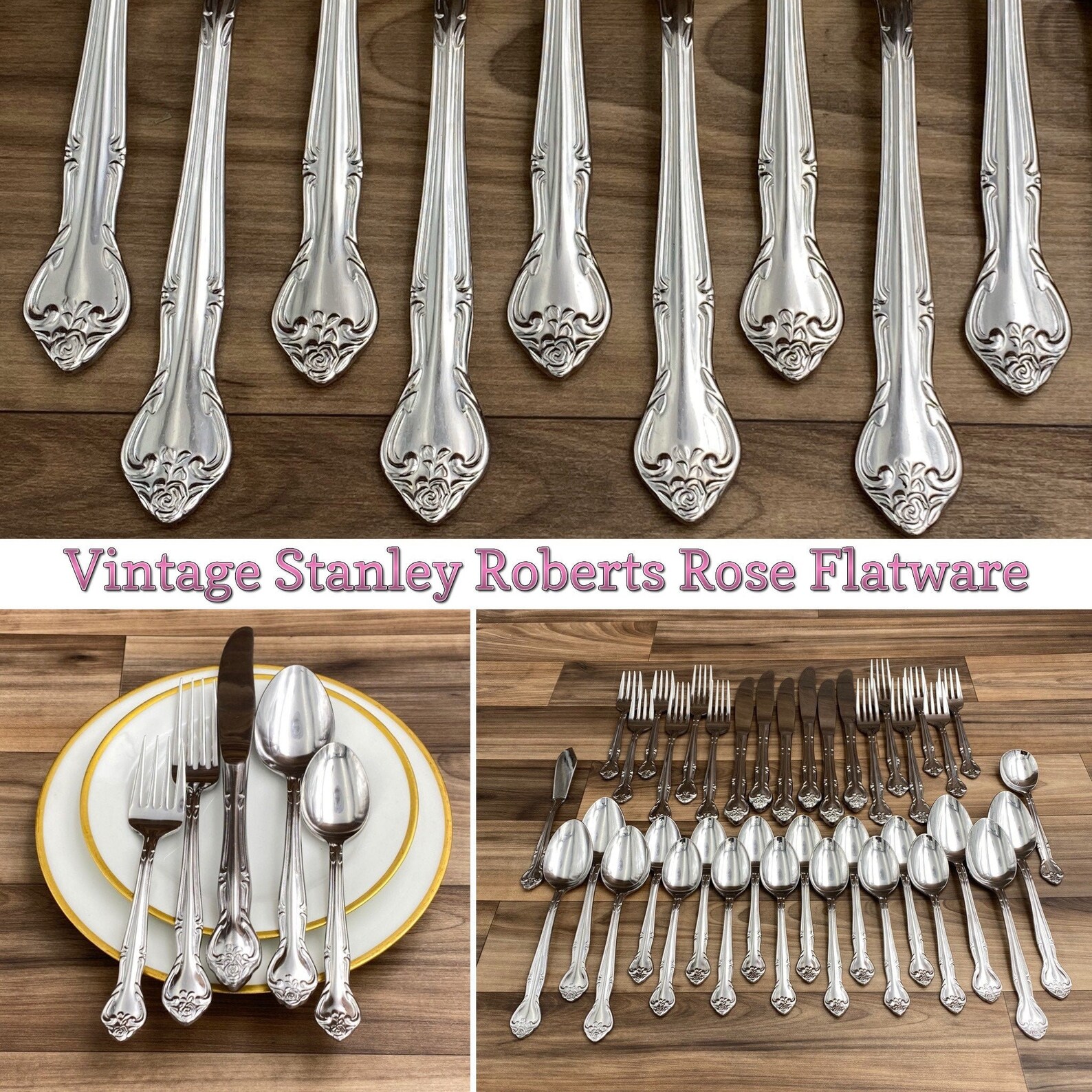 Vintage Stainless Flatware Set Rose Pattern Service for 6 | Etsy