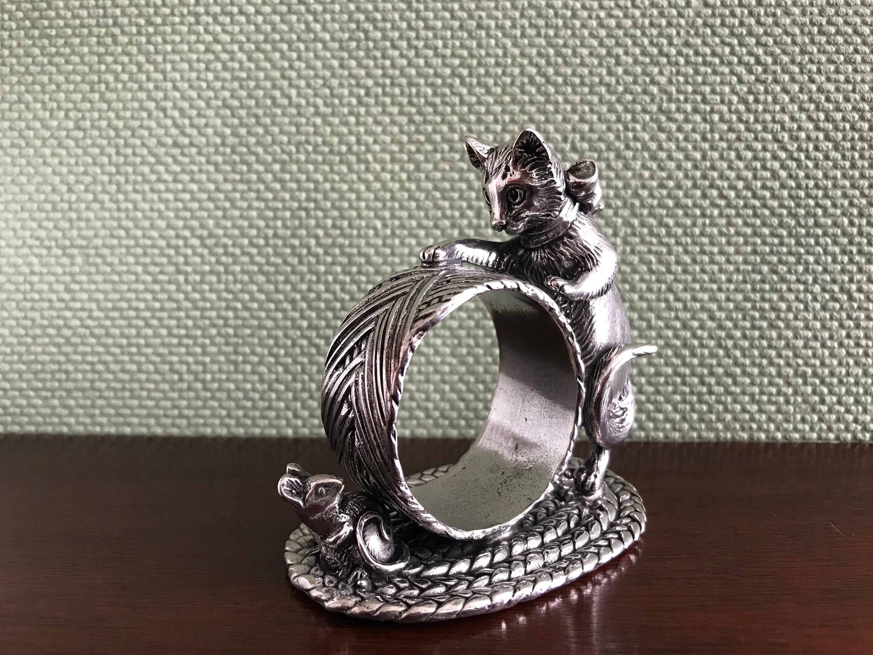 Figural Cat Napkin Ring, Reed and Barton Cat Napkin Ring, Designer ...