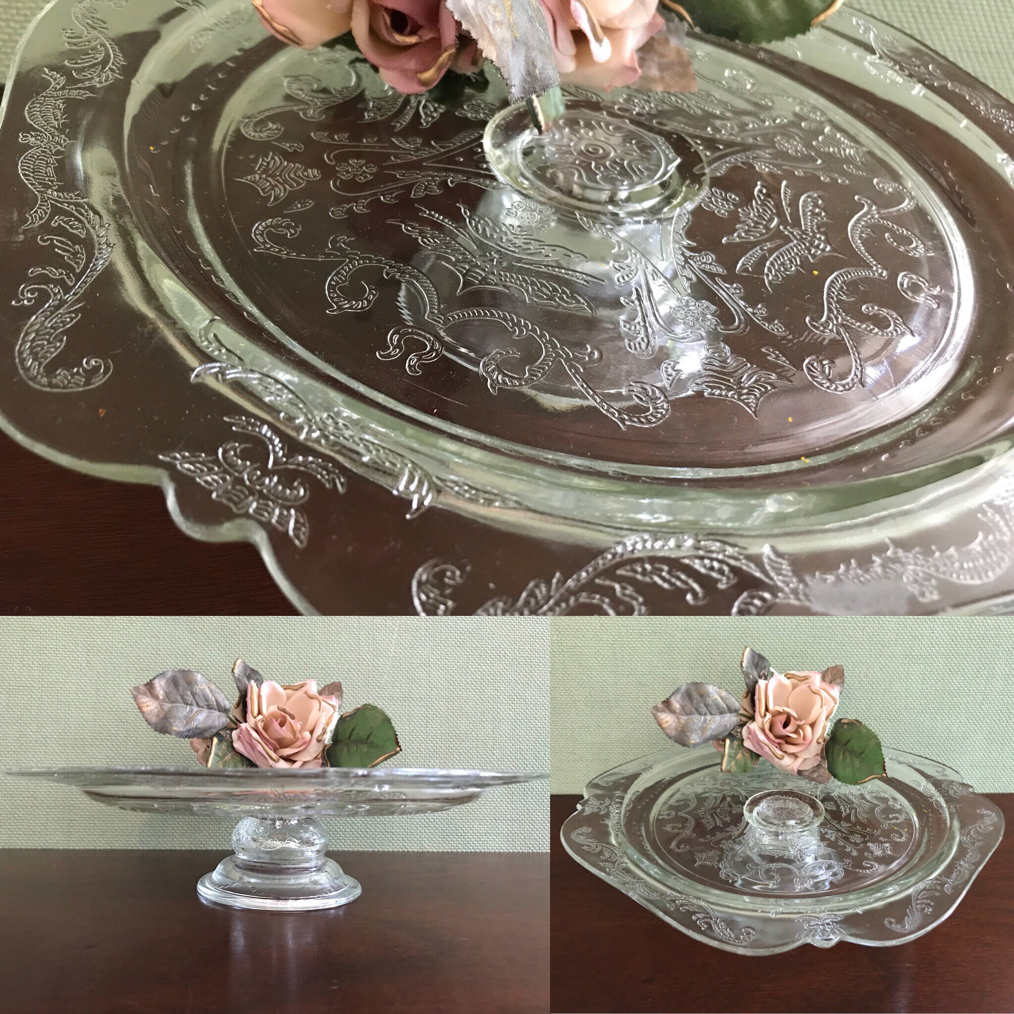 Vintage Cake Stand, Federal Glass Madrid glass Cake plate, Clear ...