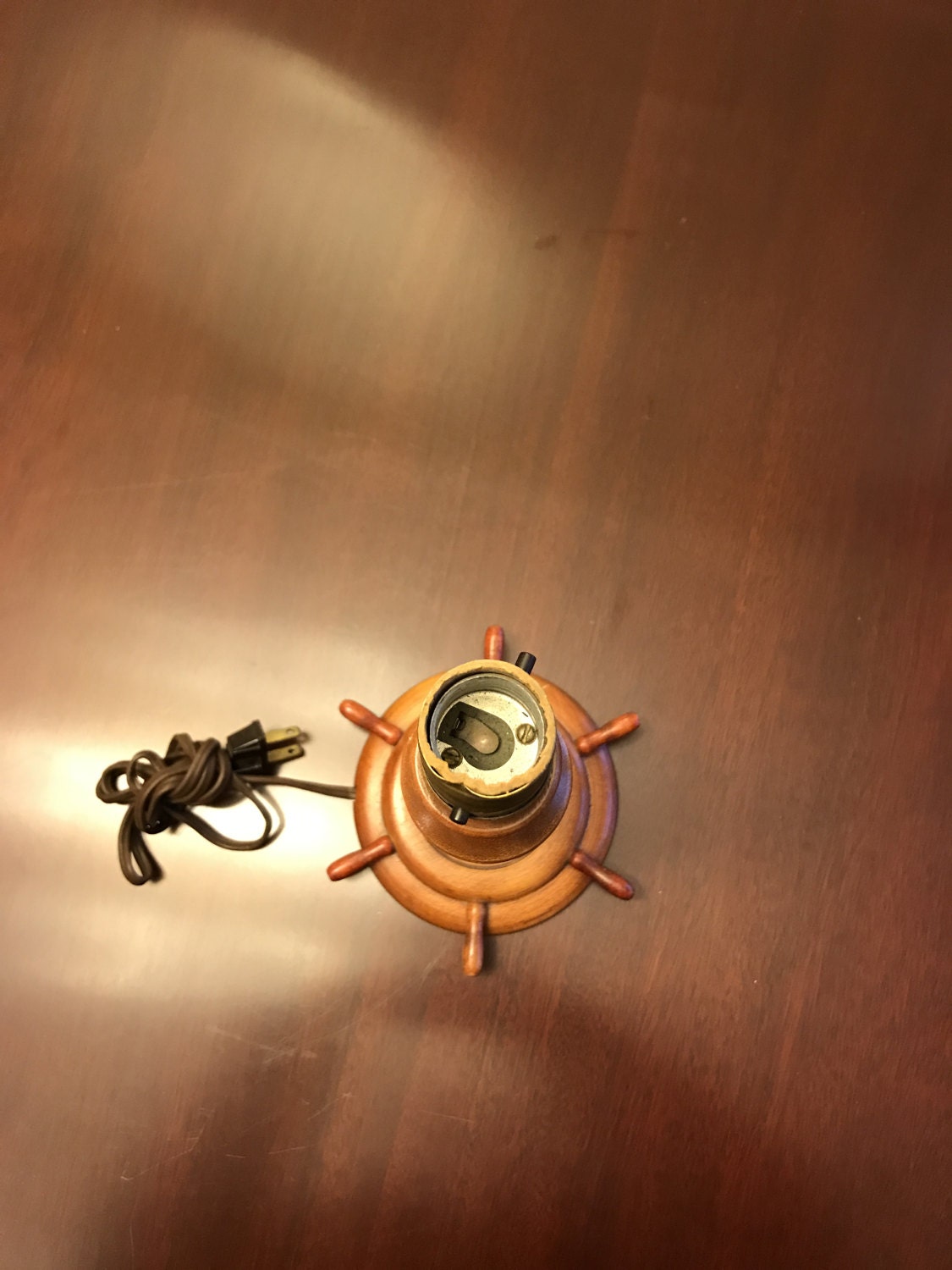 Vintage Ships Wheel wooden lamp Nautical design, unique table desk lamp