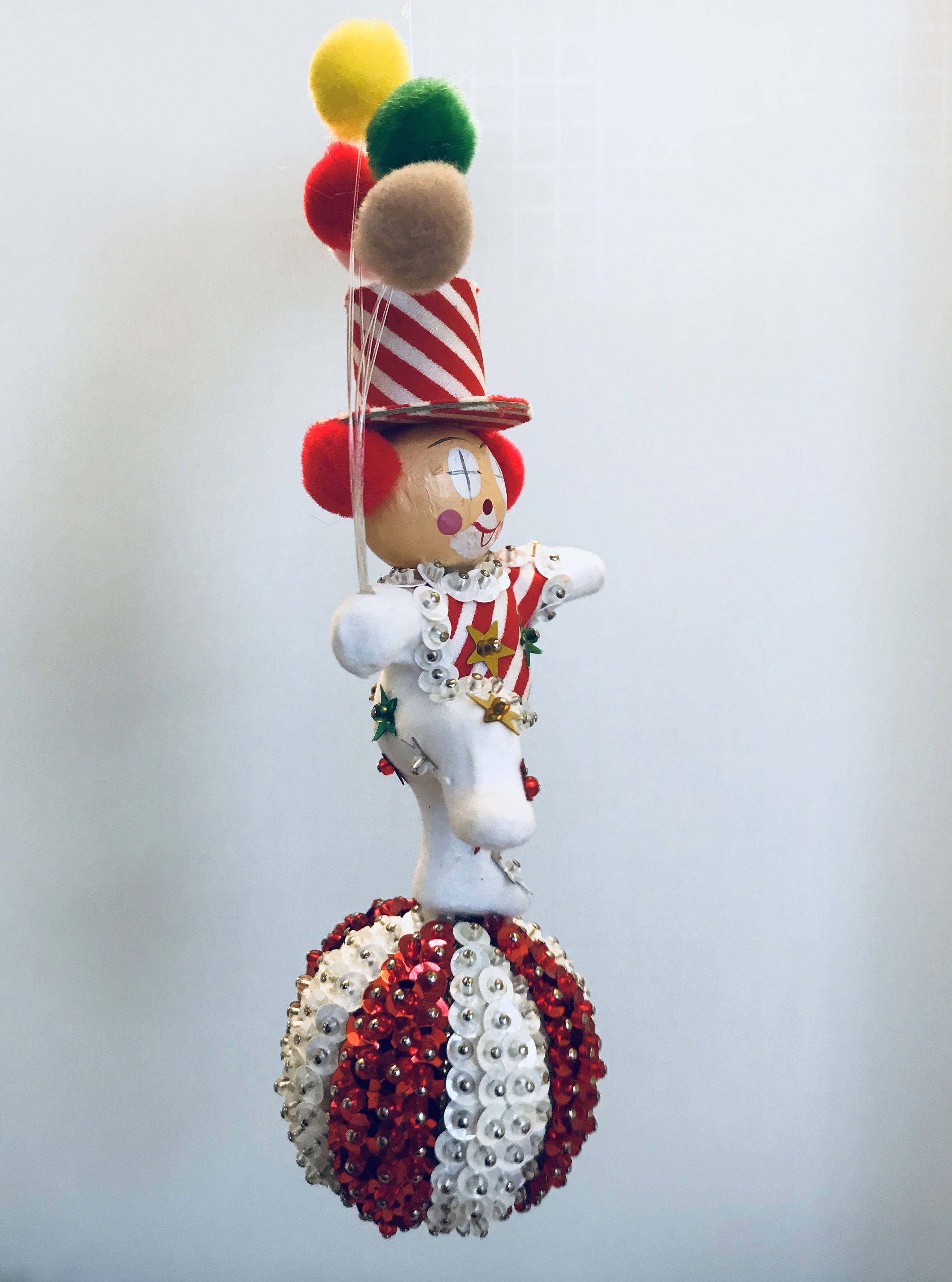 Vintage Clown Ornament, Sequined Beaded Circus Clown ornament, red ...