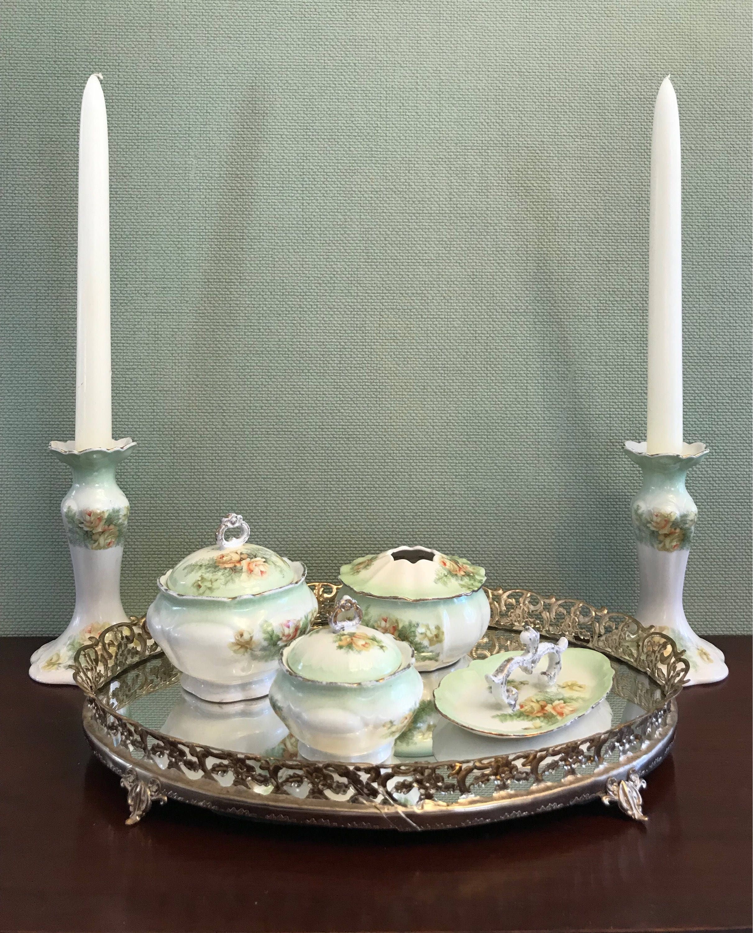 Antique French Limoges Vanity Dresser Set, Floral Porcelain From France ...