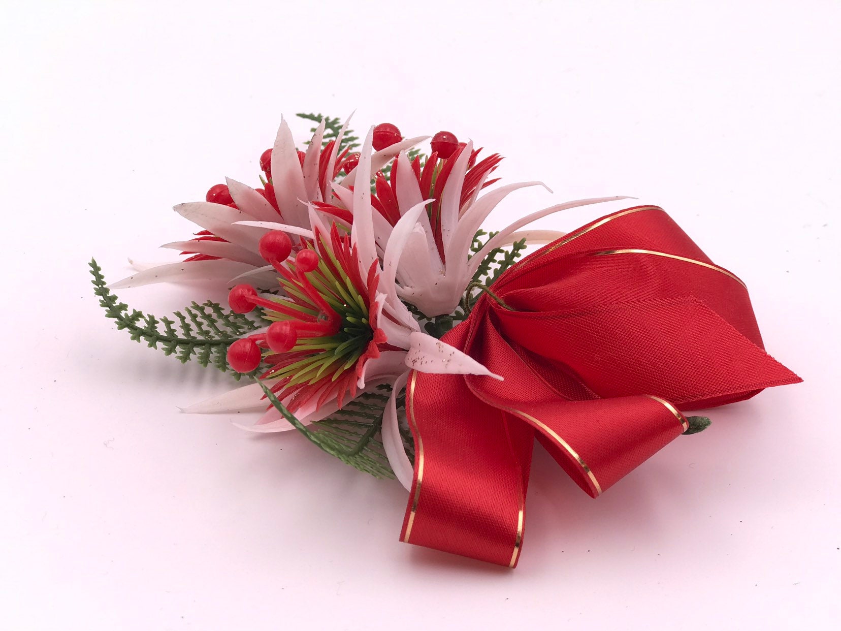 Vintage Christmas Corsage Mid Century Plastic Poinsettia pin Holiday ...
