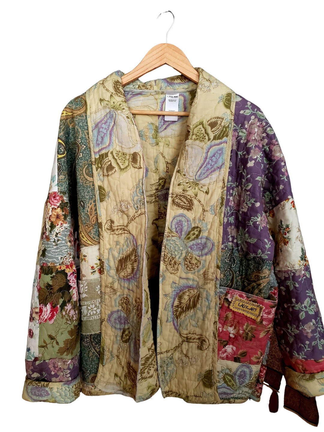 Quilt Coat Jacket Yellow Cream Toile Patch Floral Fits Most - Etsy