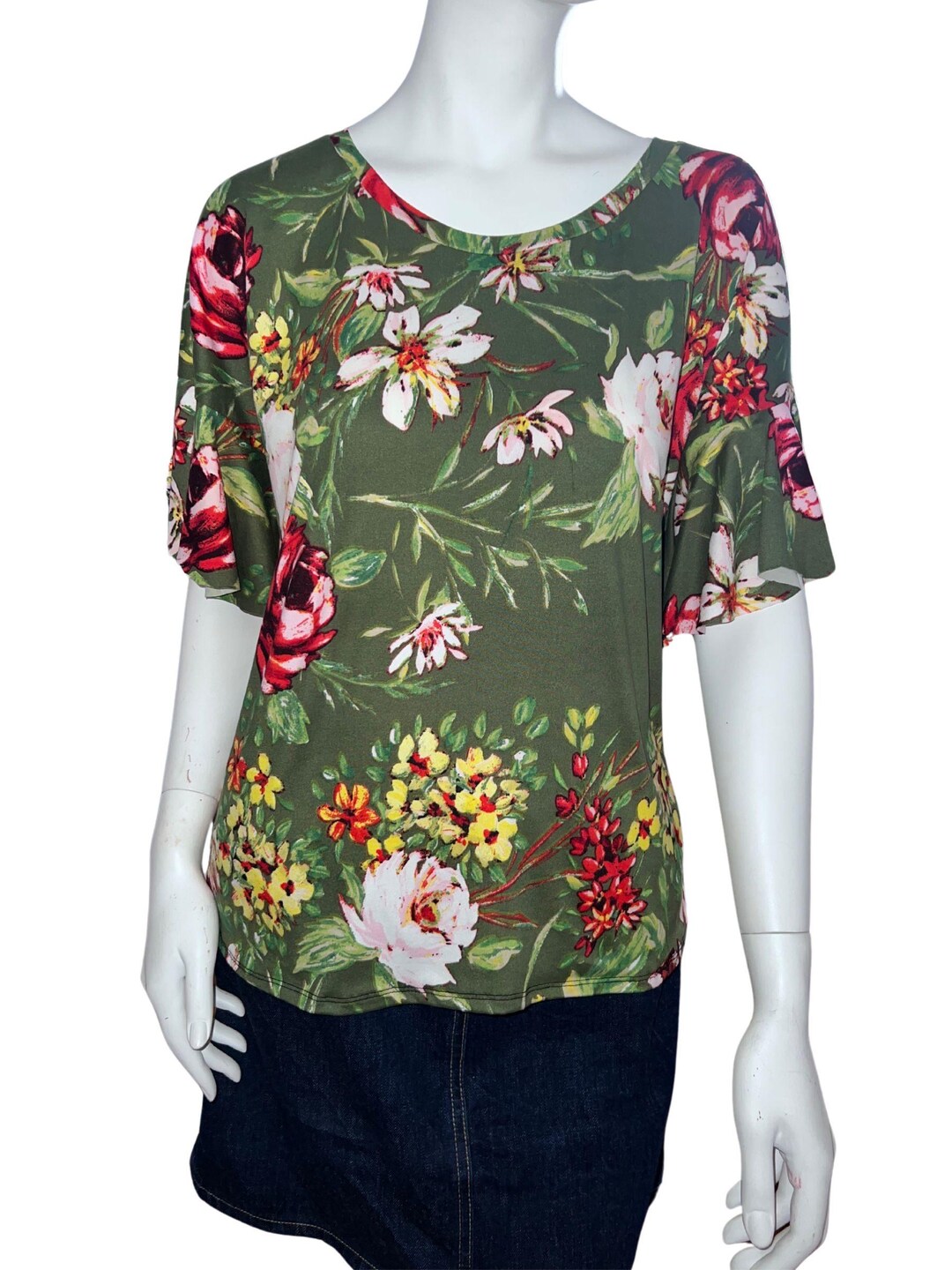 Handmade Lady Art Bella Style Women’s Spring Summer Top Green Floral ...