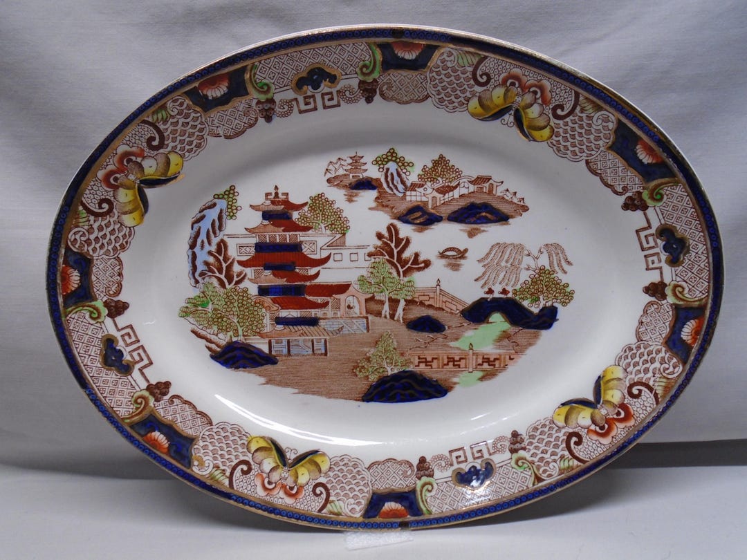 Gaudy Blue Willow H&K Tunstall Temple Pattern Small Oval Platter - Etsy