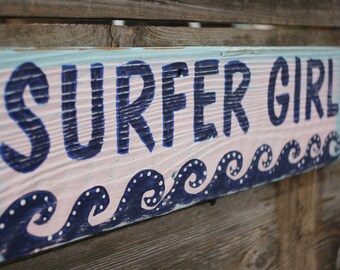 Surfer Girl Sign Beach Ocean Coastal Decor Hand Painted | Etsy
