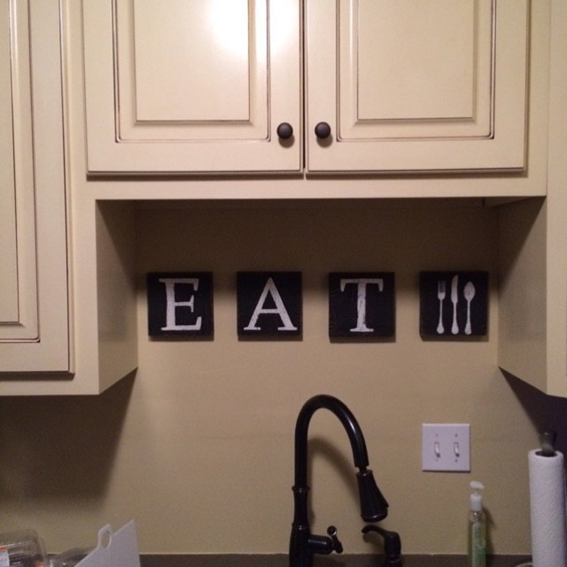 Eat Fork Knife Spoon Sign Blocks Wall Art Rustic Kitchen - Etsy
