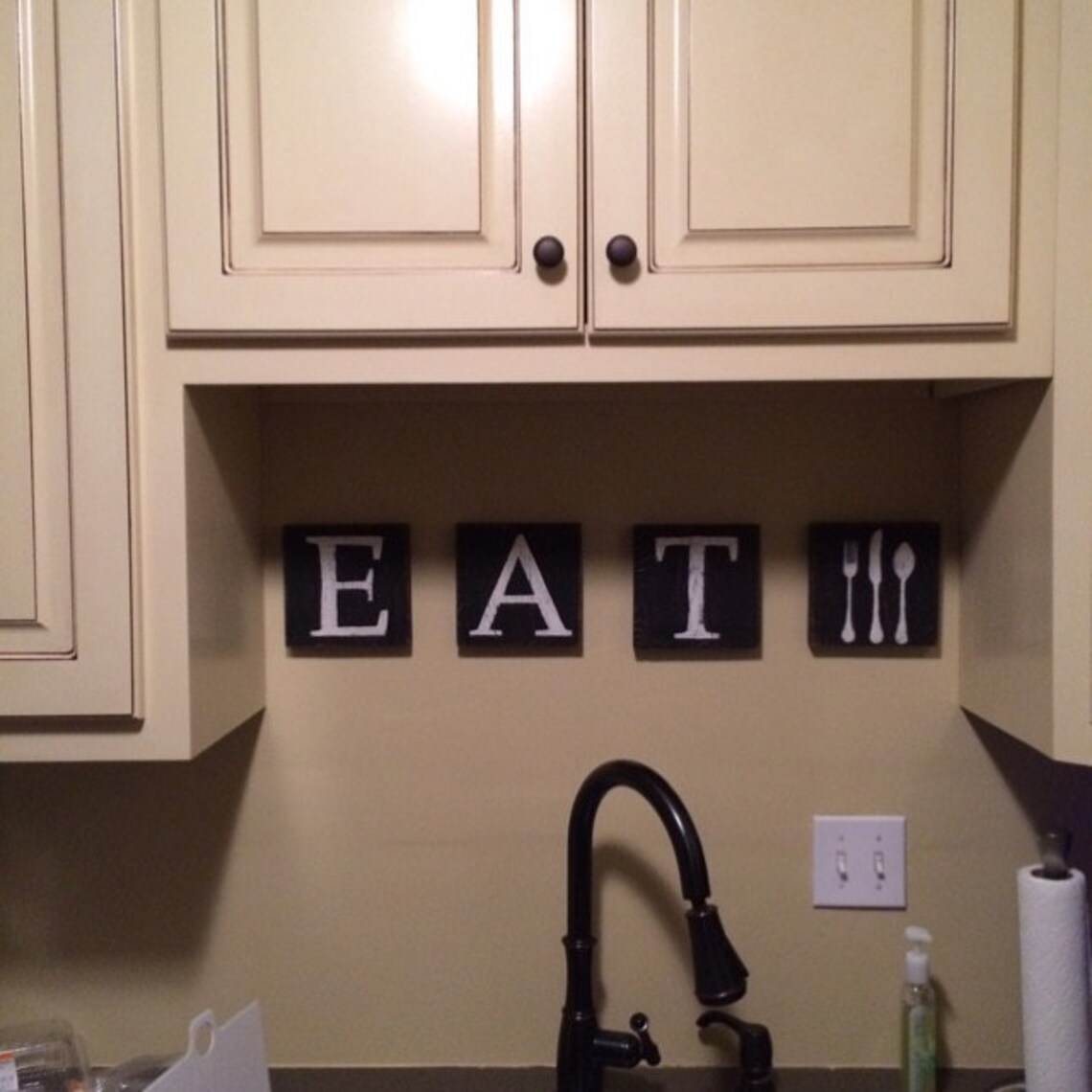 Eat, Eat Sign, Eat Sign for Kitchen, Eat Sign Wood, Fork Knife Spoon ...