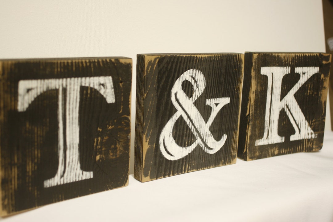 Monogram Initial Letter Blocks Sign Distressed Reclaimed Wood Hand ...