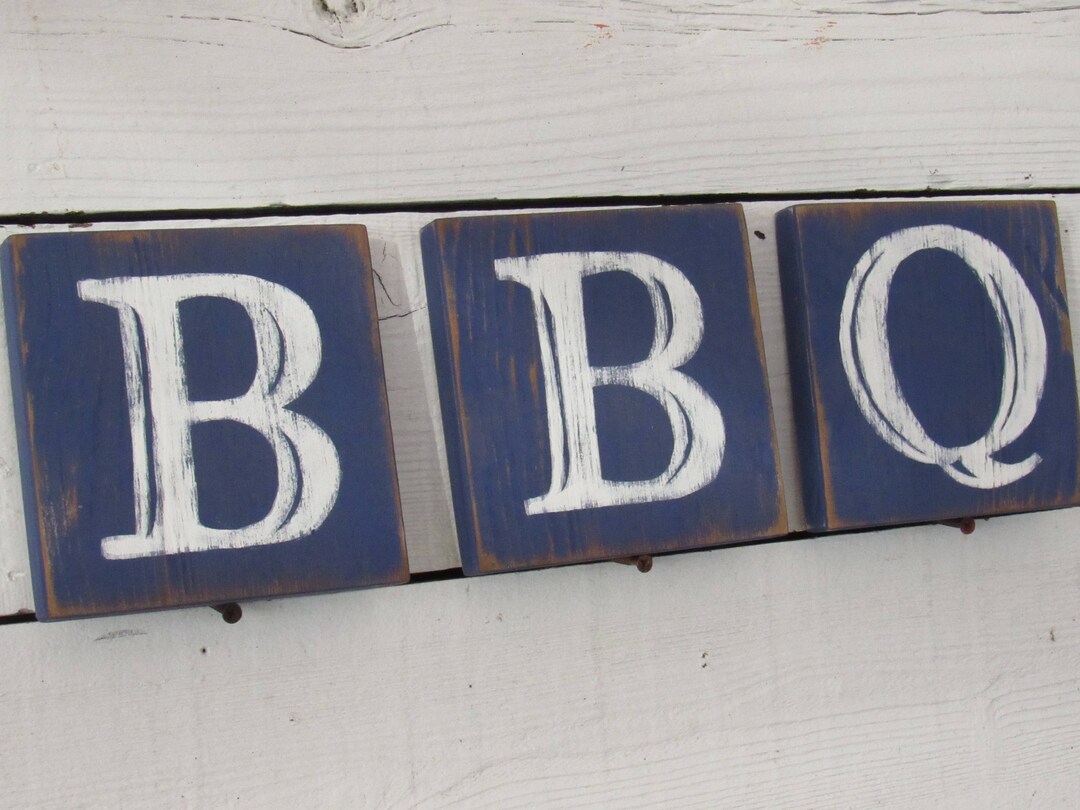 BBQ Blocks Barbecue Sign Rustic Reclaimed Wood BBQ Home Decor Hand ...