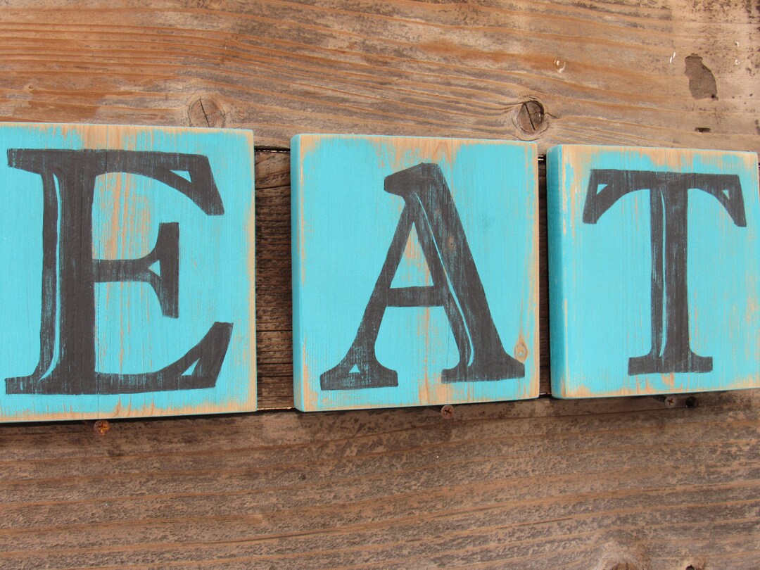 Eat Sign Block Letters Distressed Reclaimed Rustic Wood Country Kitchen ...
