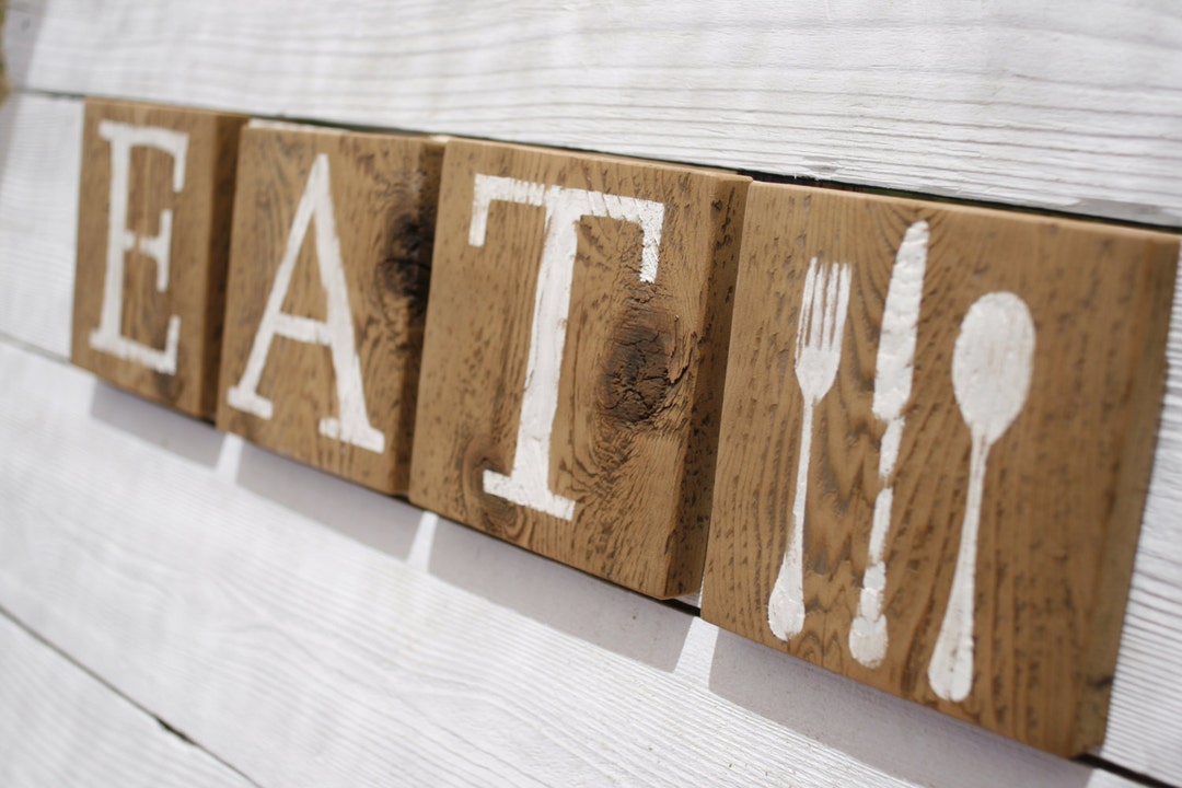 Eat, Eat Sign, Eat Sign for Kitchen, Eat Sign Wood, Fork Knife Spoon ...