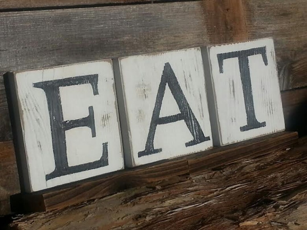 Eat Sign Blocks Wood Kitchen Handmade Farmhouse Decor Restaurant Coffee ...