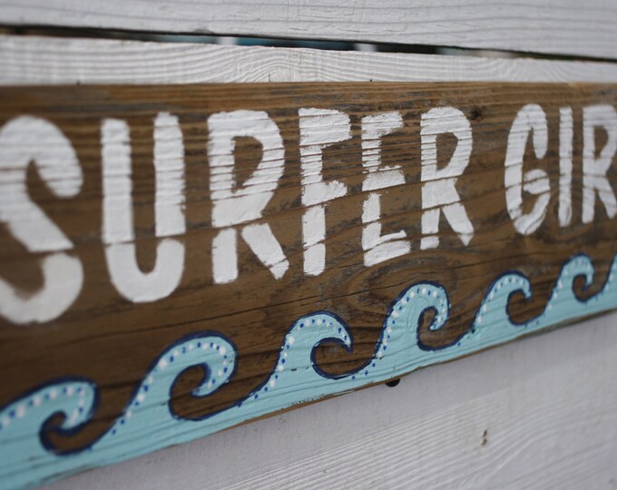 Surfer Girl Sign Beach Ocean Coastal Decor Hand Painted Naturally Aged ...