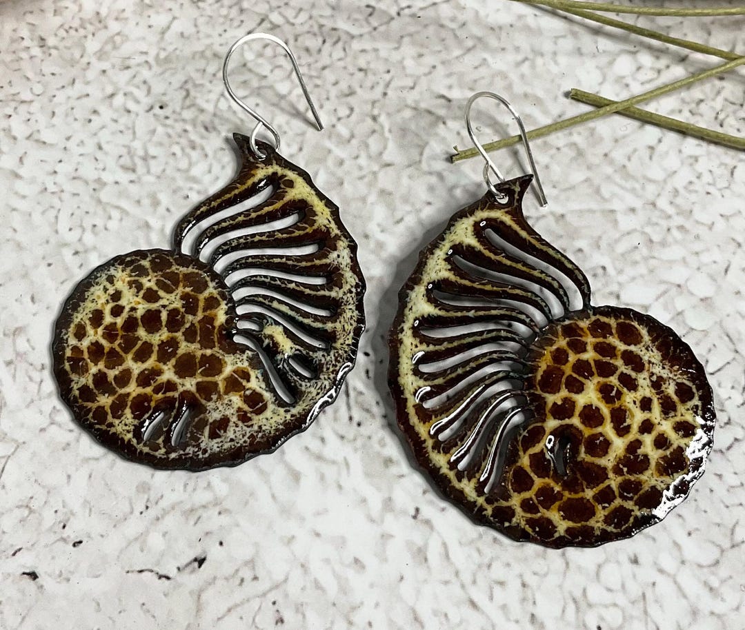 Nautilus Shell Design Enamel Earrings - Etsy