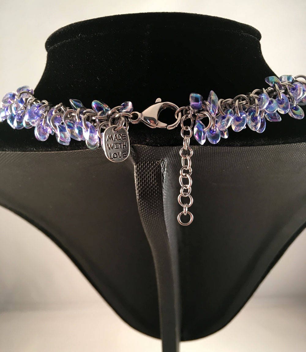 Beaded Chainmaille Necklace Purple Lined Crystal Statement - Etsy UK
