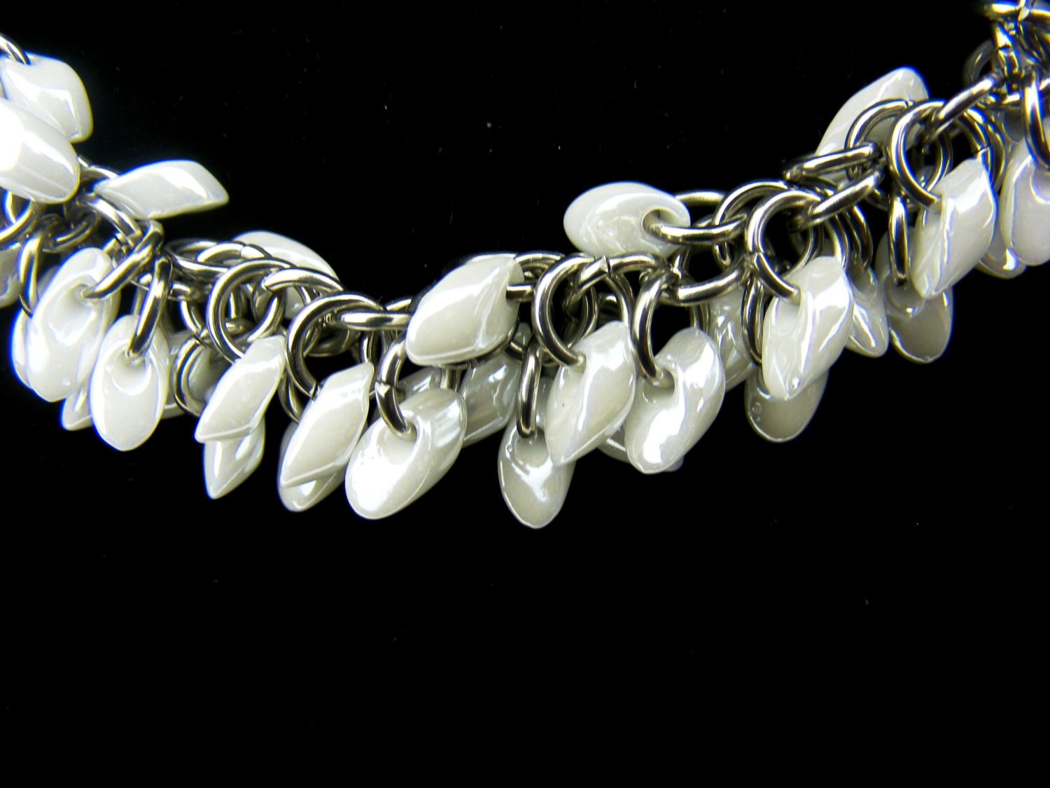 Beaded Chainmaille Necklace White Pearl Necklace - Etsy UK