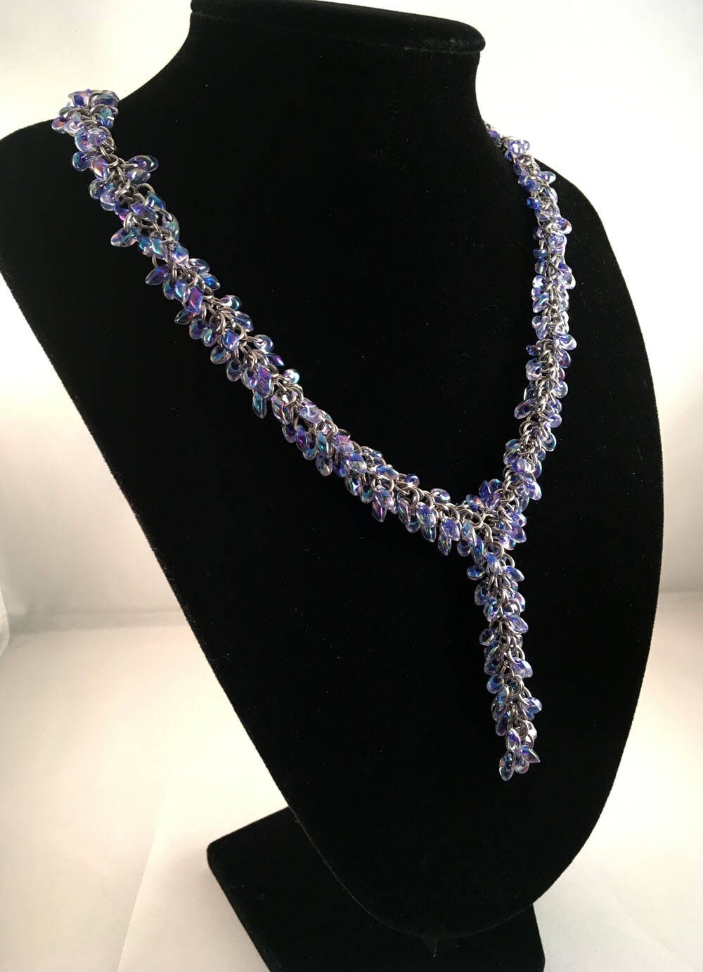 Beaded Chainmaille Necklace Purple Lined Crystal Statement - Etsy UK