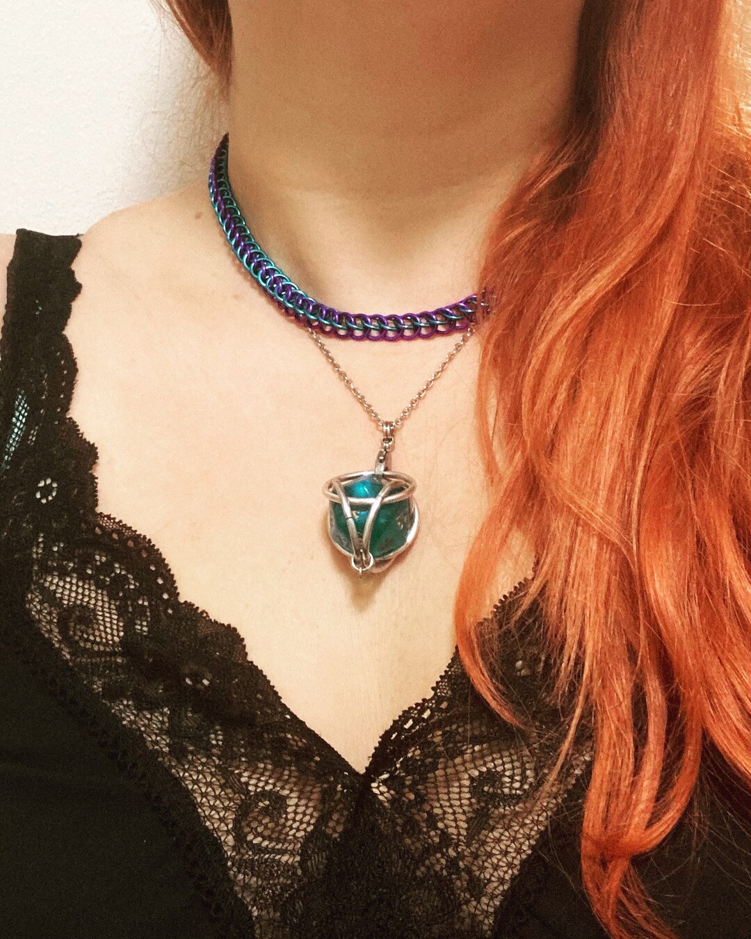 Wearable D20 Dice Necklace, Playable Captured Dice Pendant, Chainmaille ...