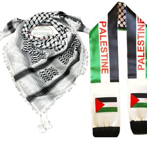 2 IN 1 Pack Shemagh Scarf Palestine Flag Scarf Arab Hatta Palestinian ...